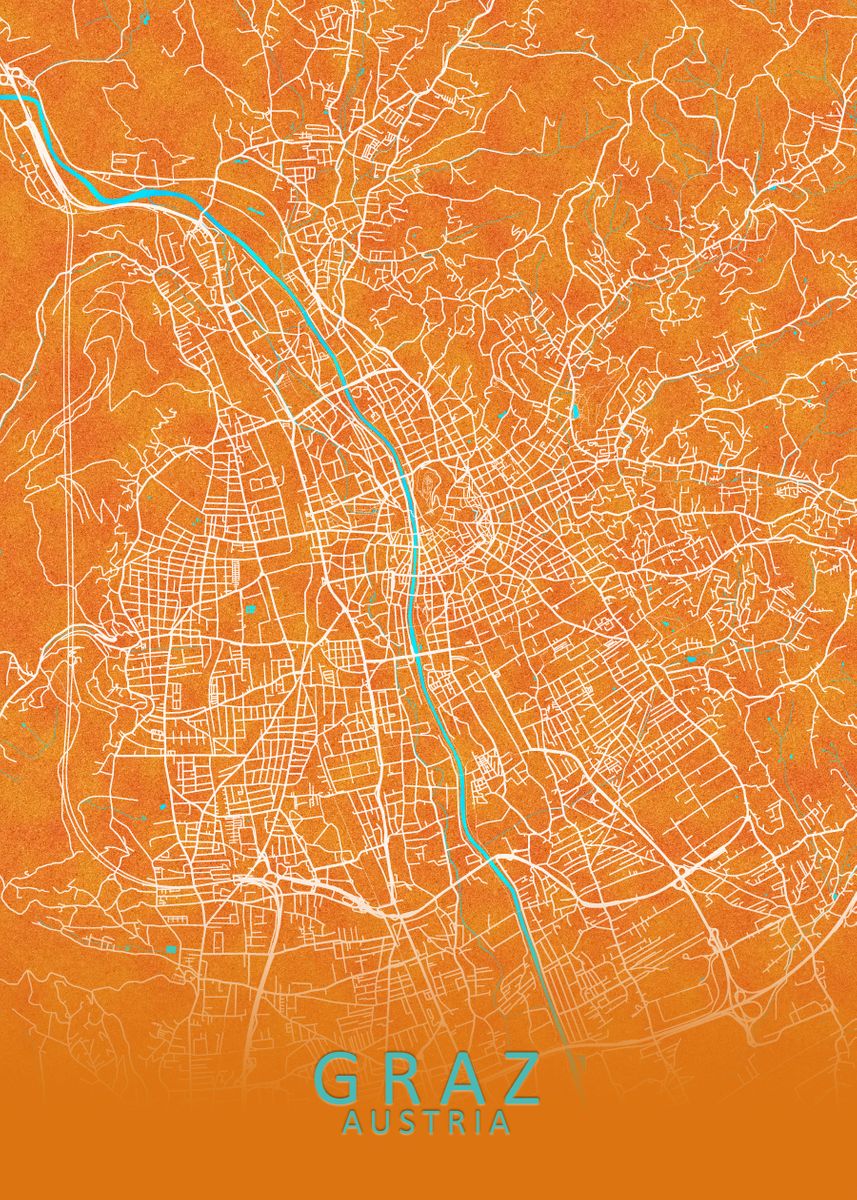 'Graz Austria City Map ' Poster, picture, metal print, paint by City ...