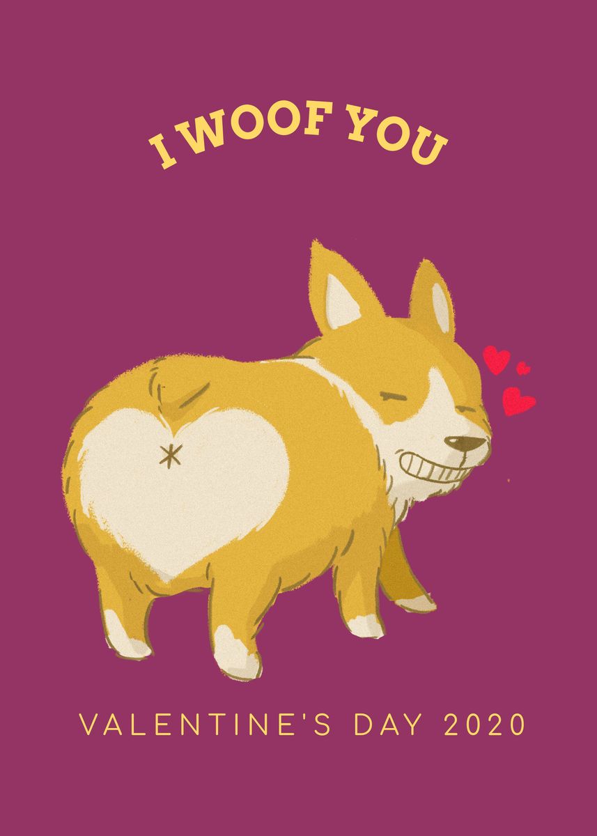 'I woof you valentines day' Poster, picture, metal print, paint by ...