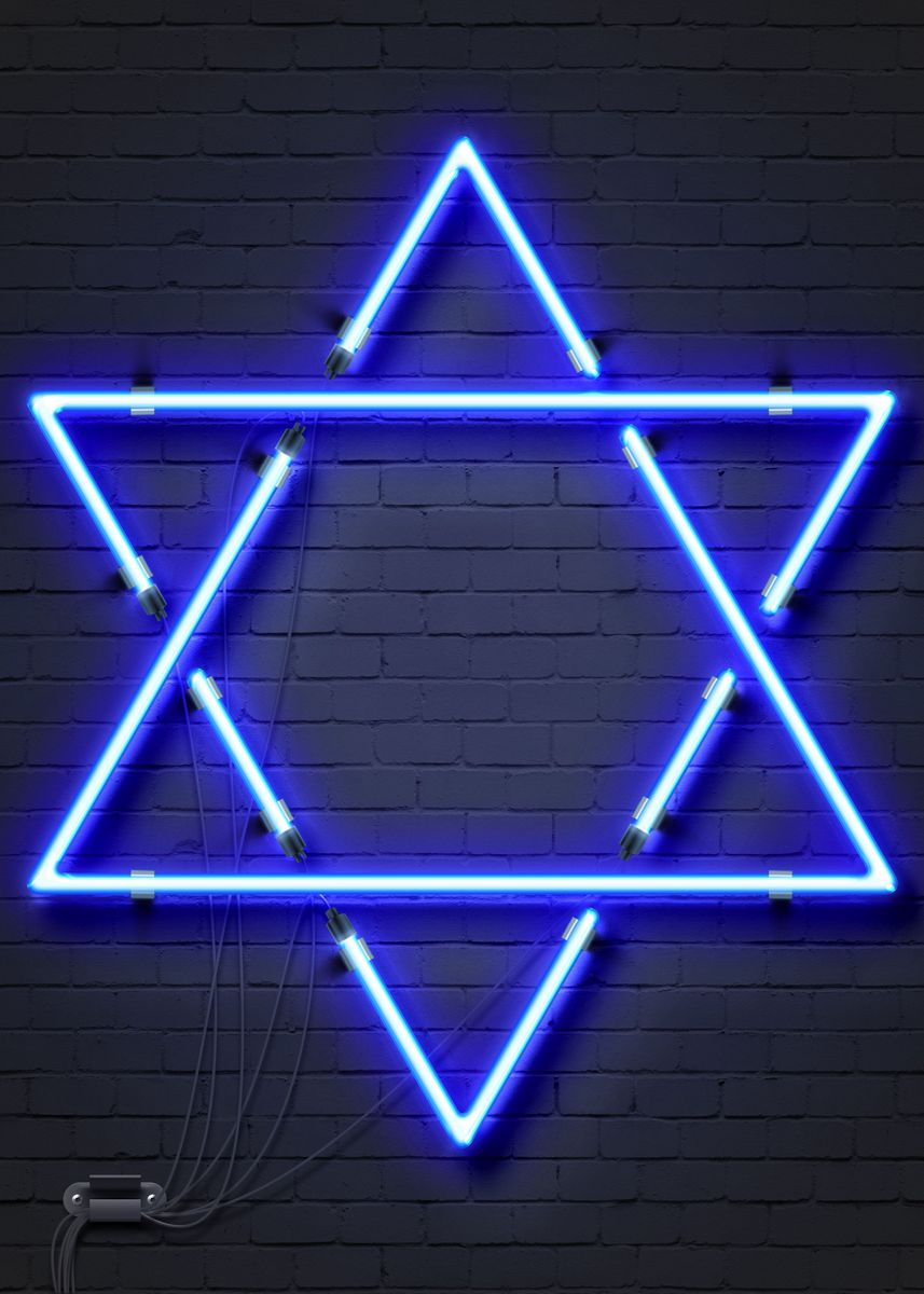 'Star of David neon sign' Poster, picture, metal print, paint by StuStu ...
