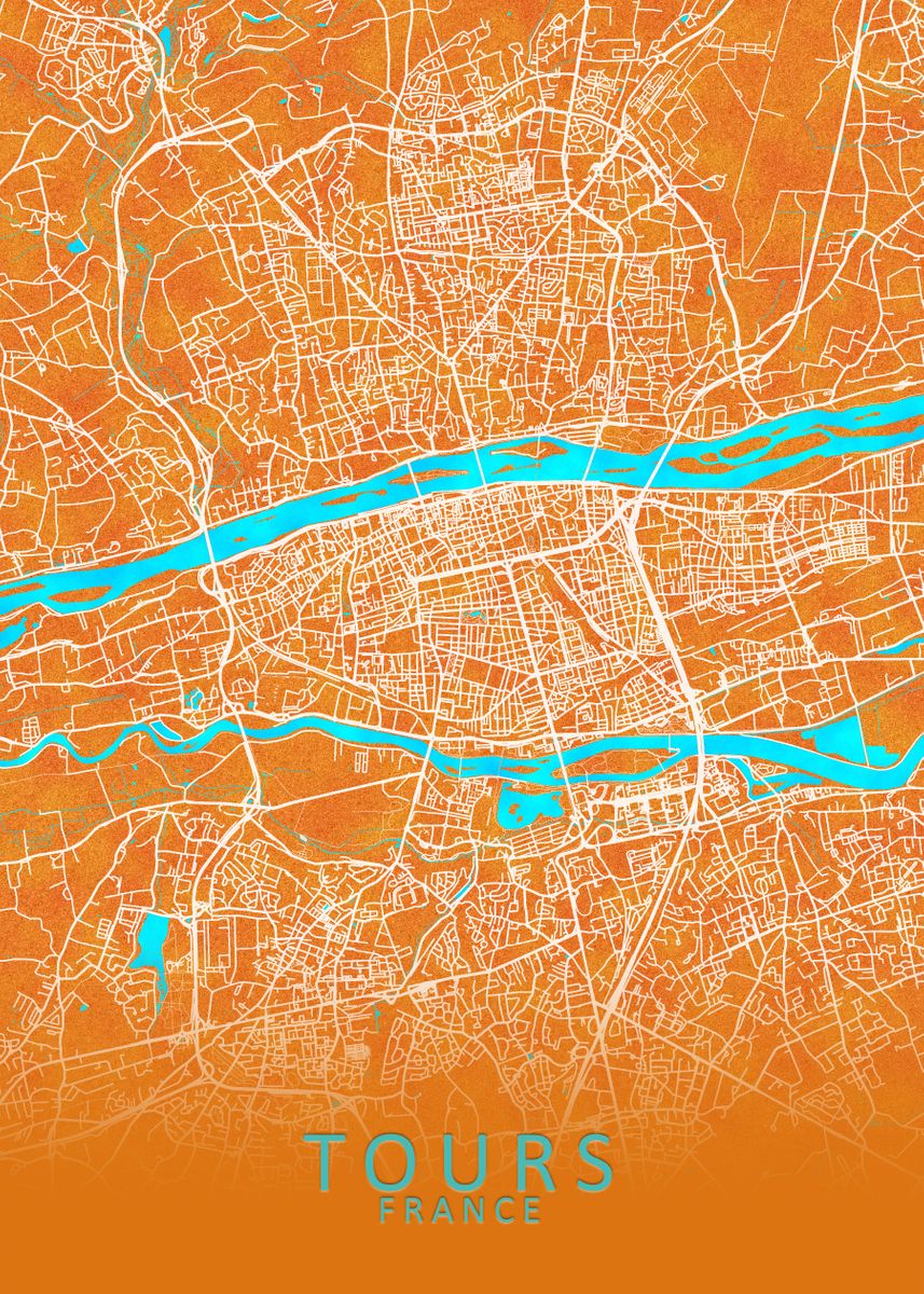 'Tours France City Map ' Poster, picture, metal print, paint by City ...