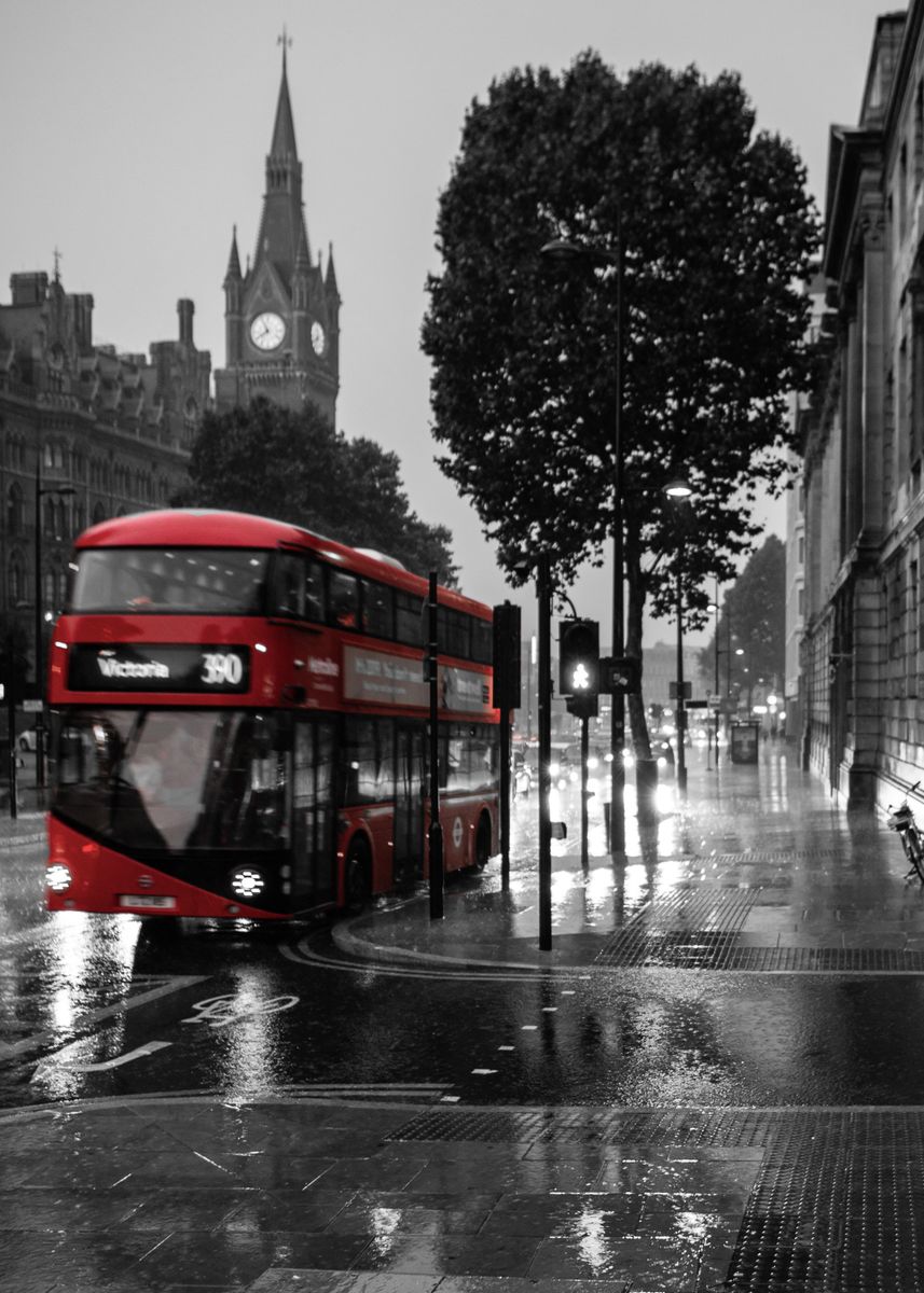 'Bus grey red' Poster, picture, metal print, paint by Magicmight | Displate