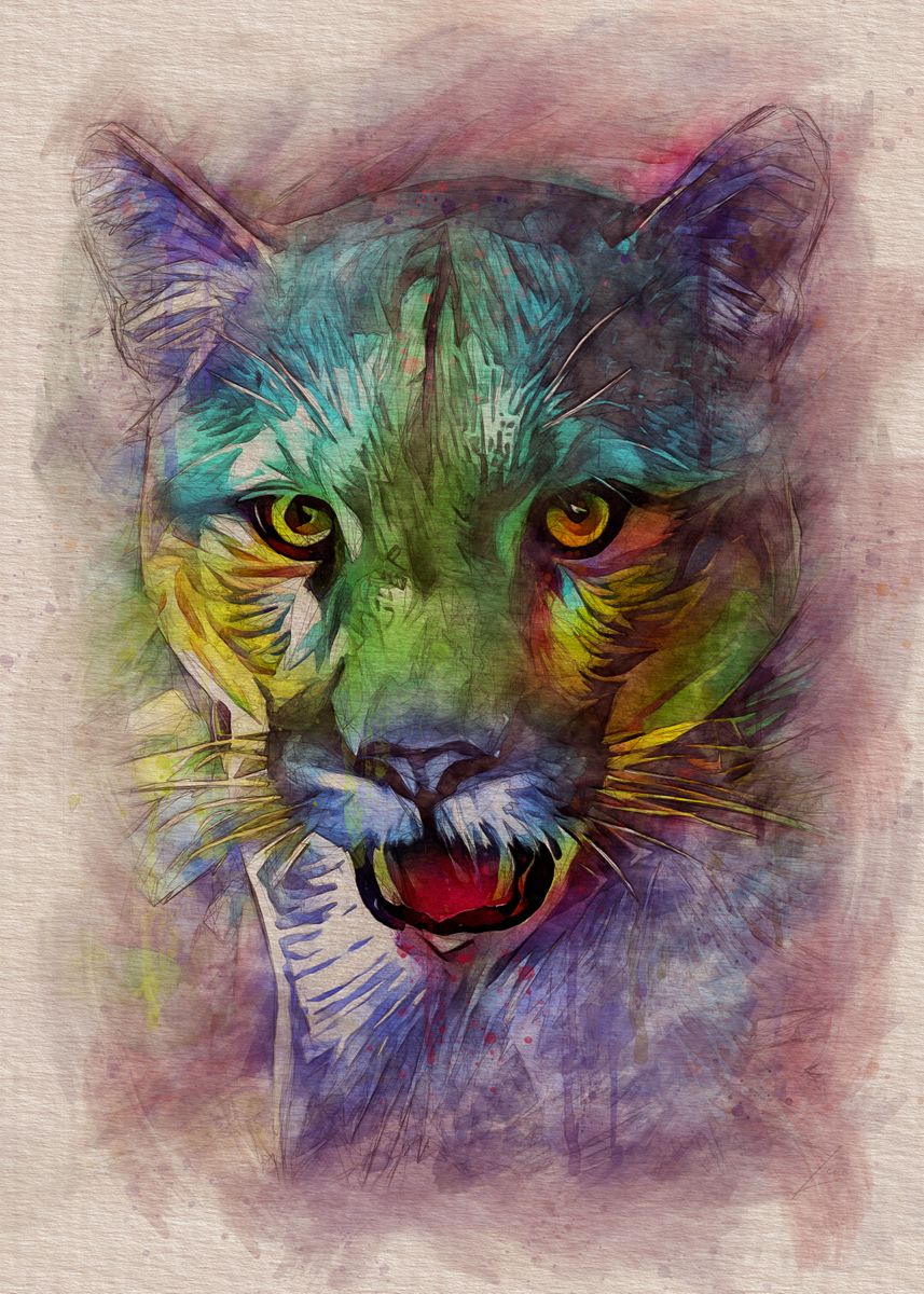 'Colorful Puma' Poster, picture, metal print, paint by Leon Petersohn ...