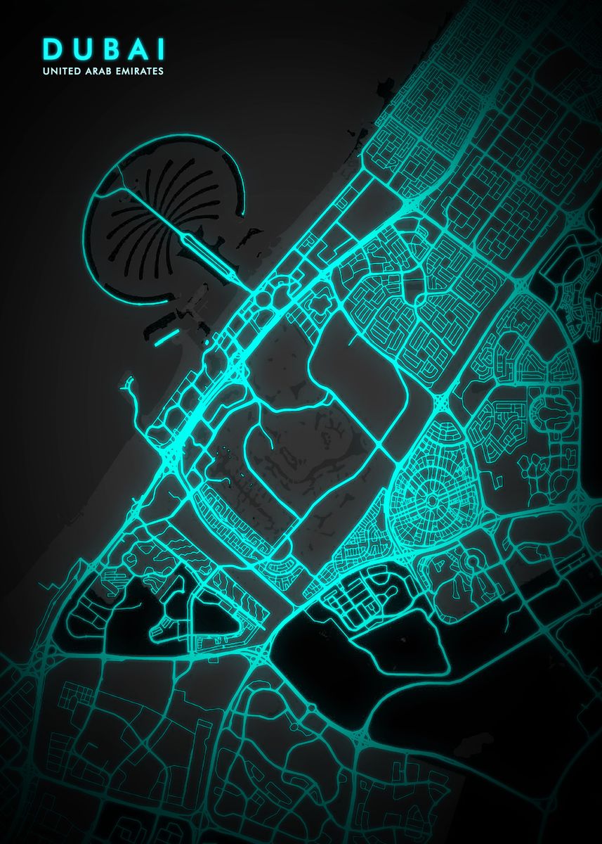 'Dubai CIty Map Neon Light' Poster by Micho Abstract | Displate