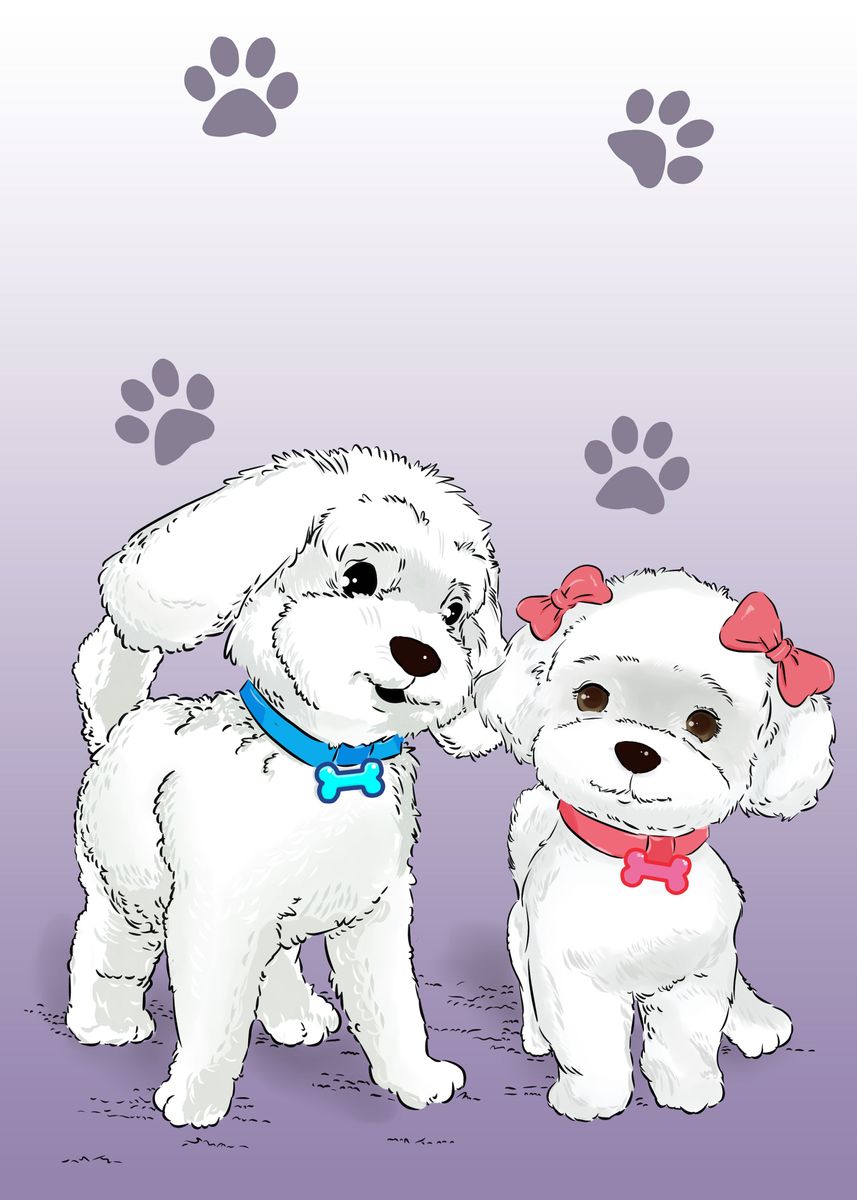 'couple of dog foot steep' Poster, picture, metal print, paint by dam ...