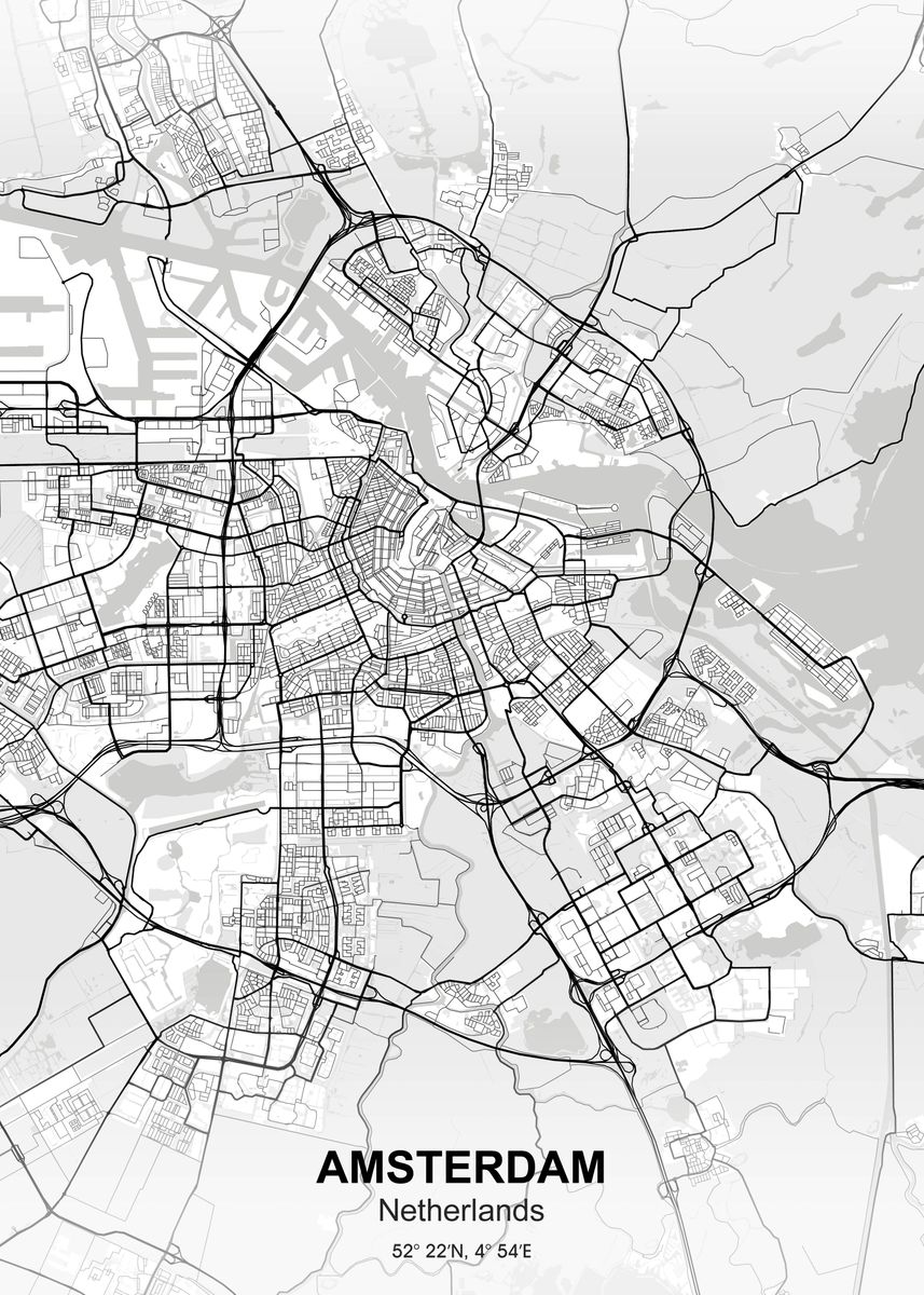 'amsterdam city map white' Poster, picture, metal print, paint by ...