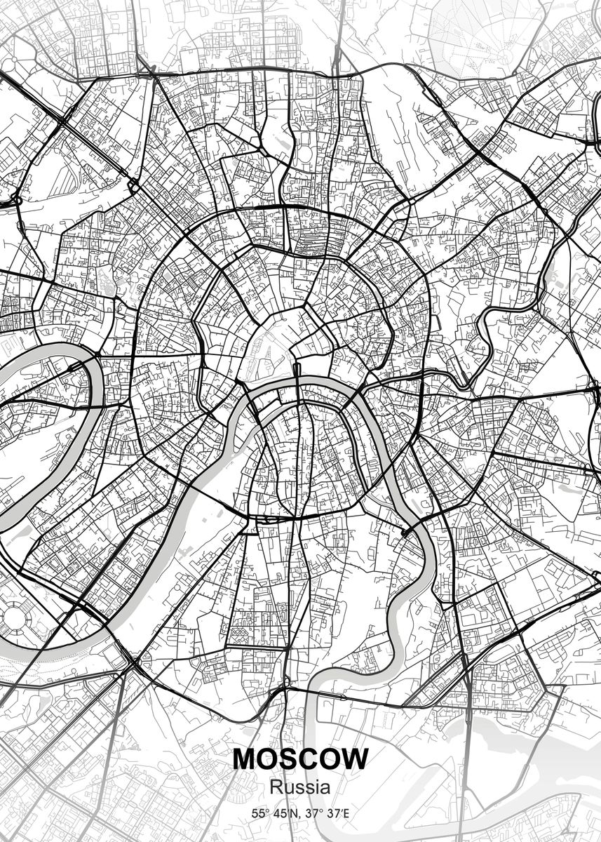 'moscow city map white' Poster, picture, metal print, paint by Project ...