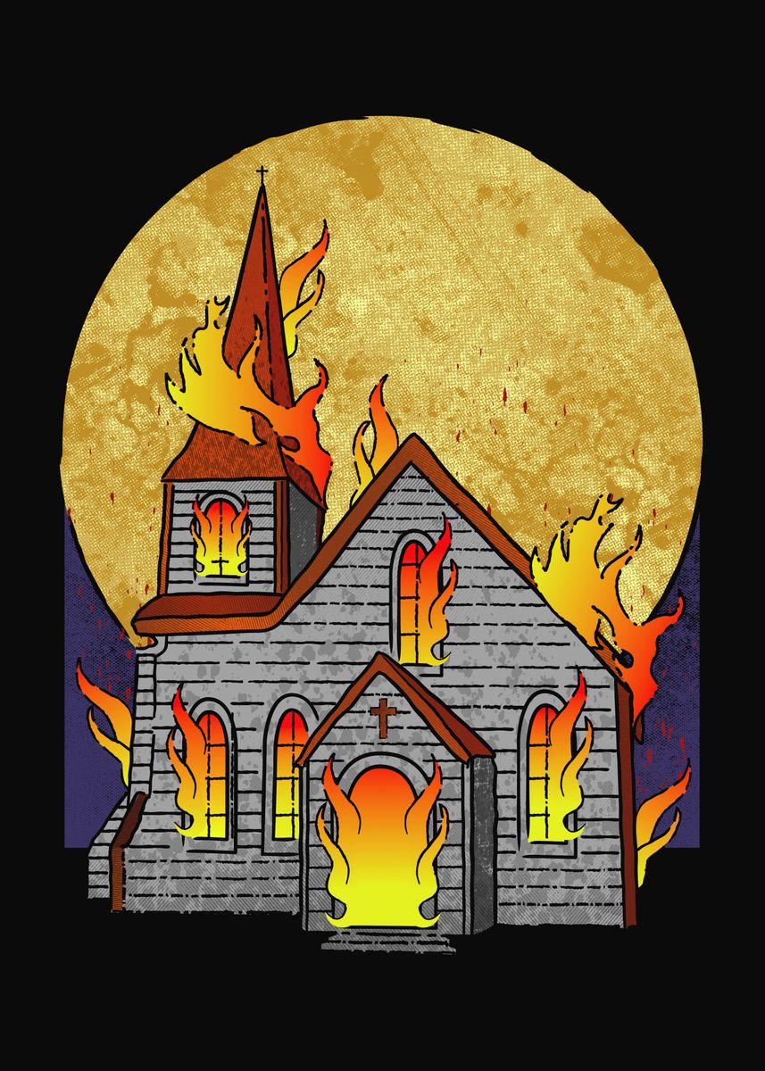 'Burning Church' Poster by Sebastian Franciszek Pater | Displate