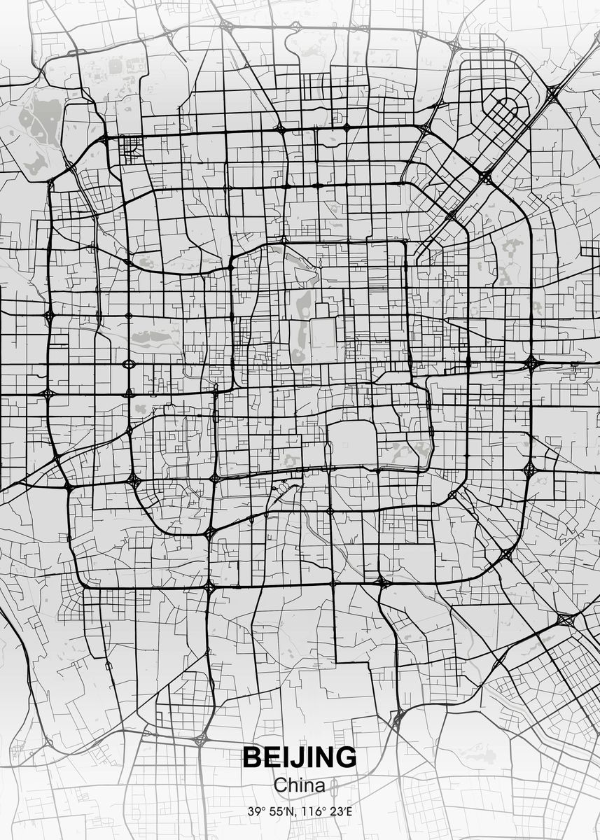 'beijing city map white' Poster, picture, metal print, paint by Project ...