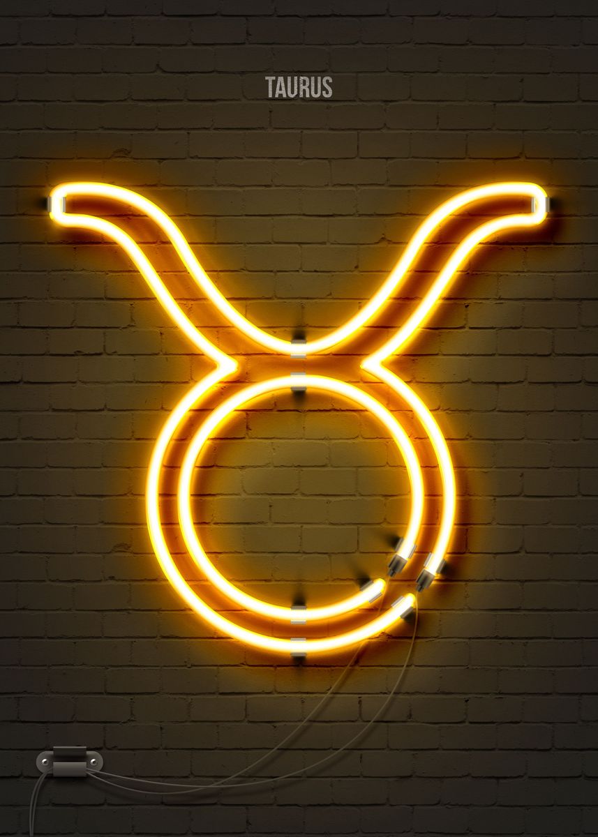 'Taurus neon sign' Poster, picture, metal print, paint by StuStu | Displate