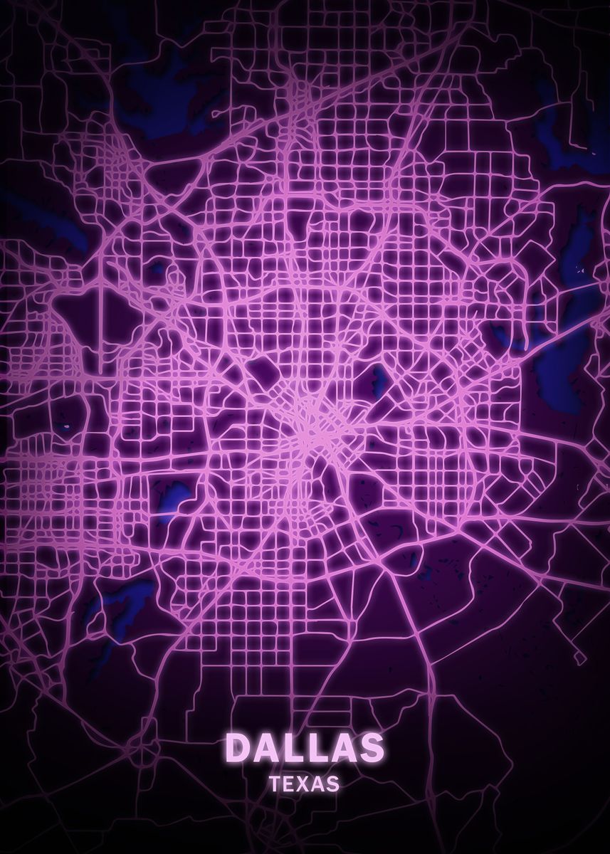 'DALLAS CITY MAP' Poster, picture, metal print, paint by vector heroes ...