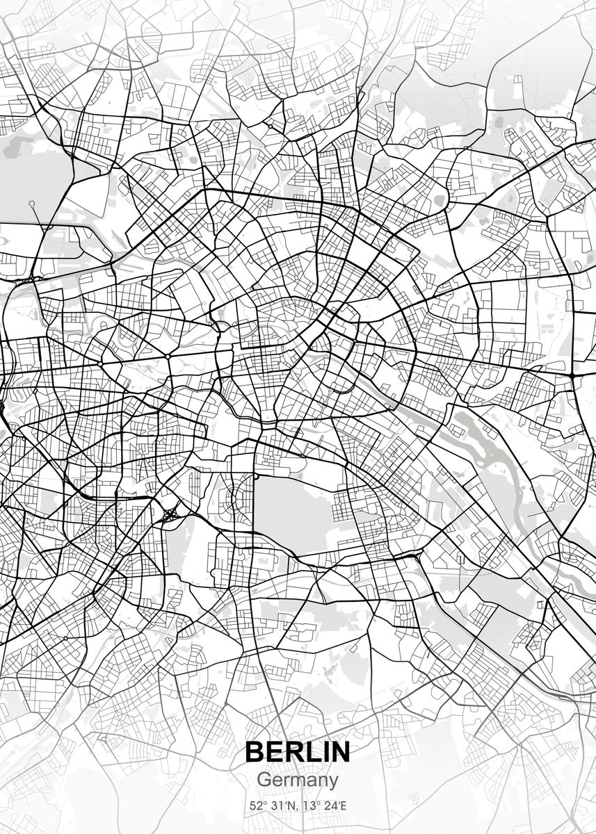 'berlin city map white' Poster, picture, metal print, paint by Project ...