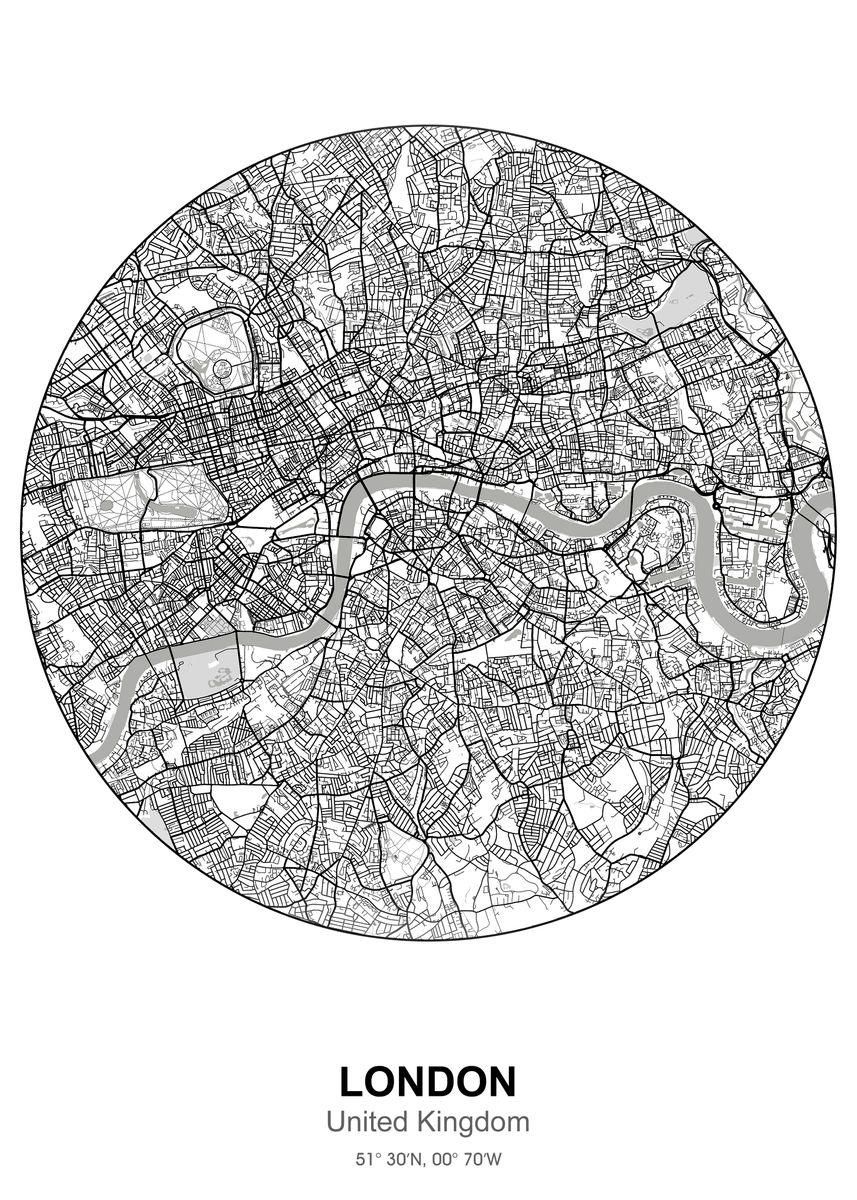 'london circle map' Poster, picture, metal print, paint by Project X ...