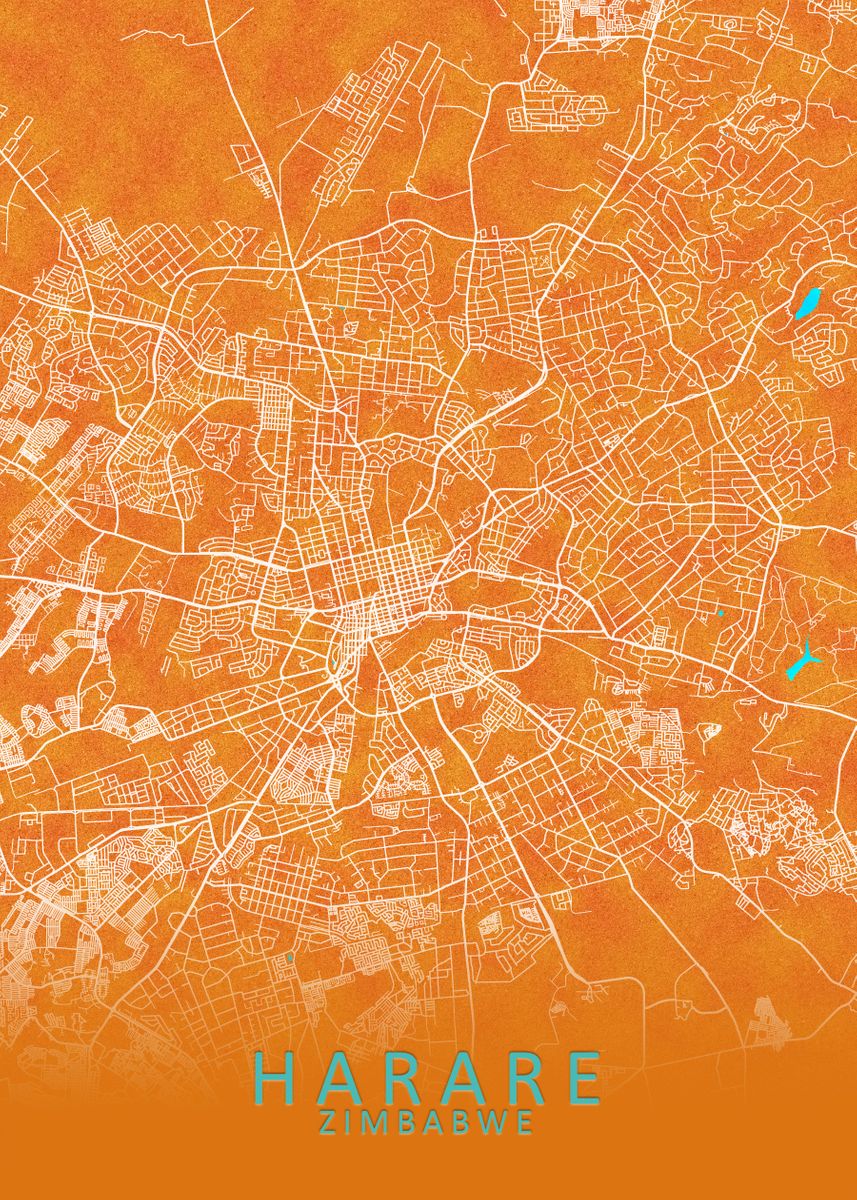 'Harare Zimbabwe City Map' Poster, picture, metal print, paint by City ...