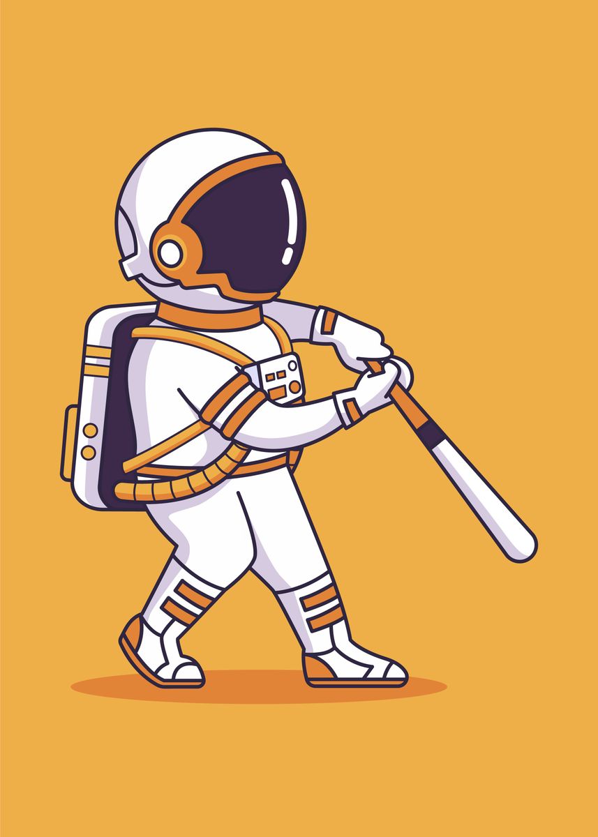 'Baseball Astronaut' Poster, picture, metal print, paint by Yellowline ...