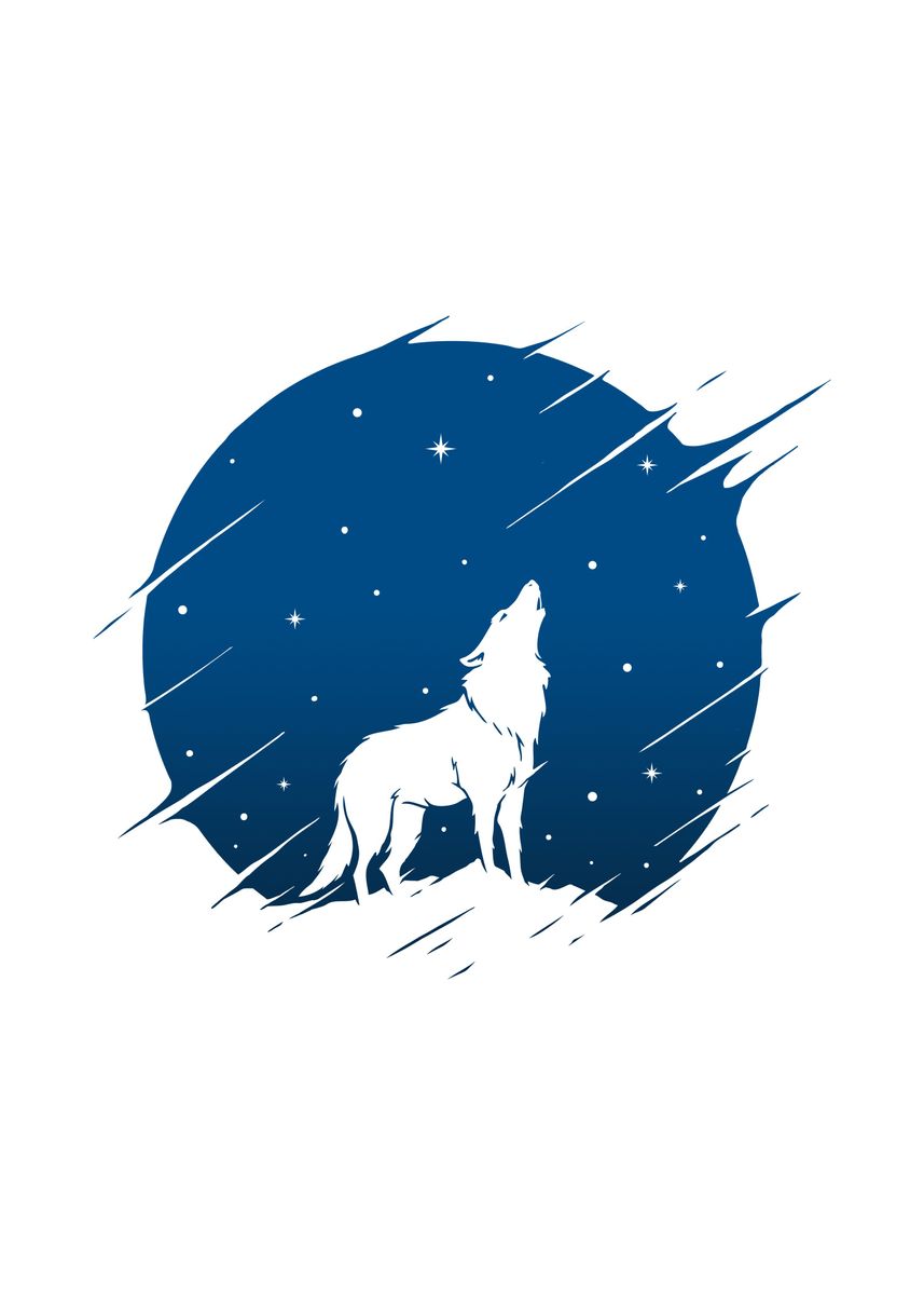 'Howling at the blue moon' Poster, picture, metal print, paint by ...