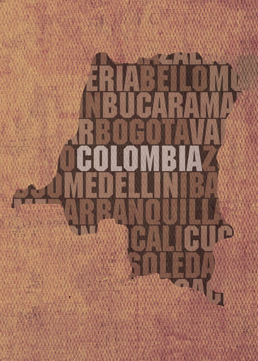 'Colombia Country Word Map ' Poster, picture, metal print, paint by ...