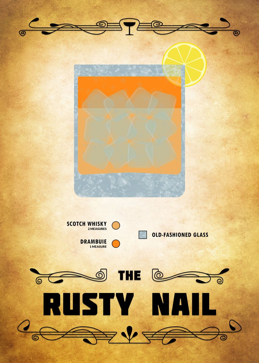 'Rusty Nail Cocktail' Poster, picture, metal print, paint by Bo Kev ...