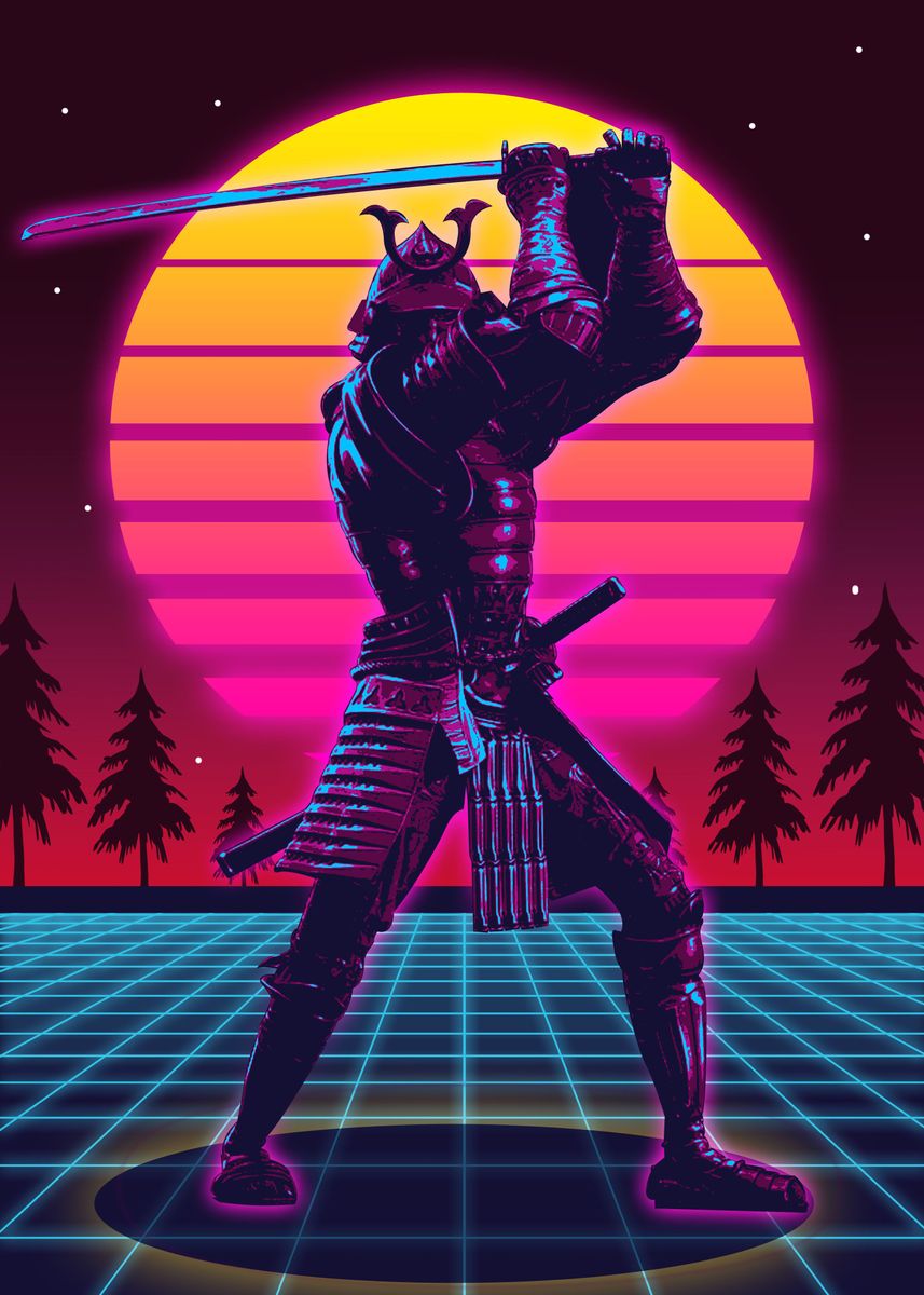 'samurai retro' Poster, picture, metal print, paint by Ridwanart | Displate