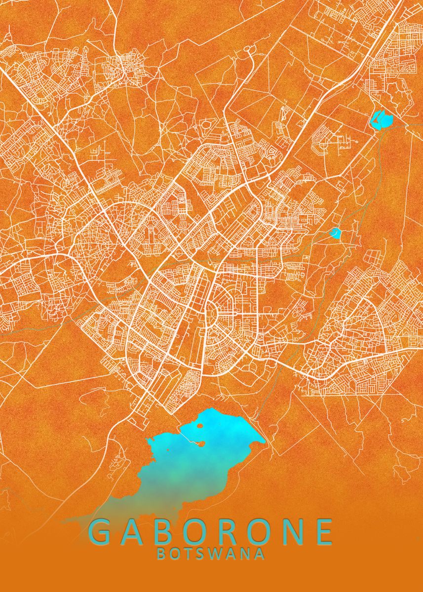 'Gaborone Botswana City Map' Poster, picture, metal print, paint by ...