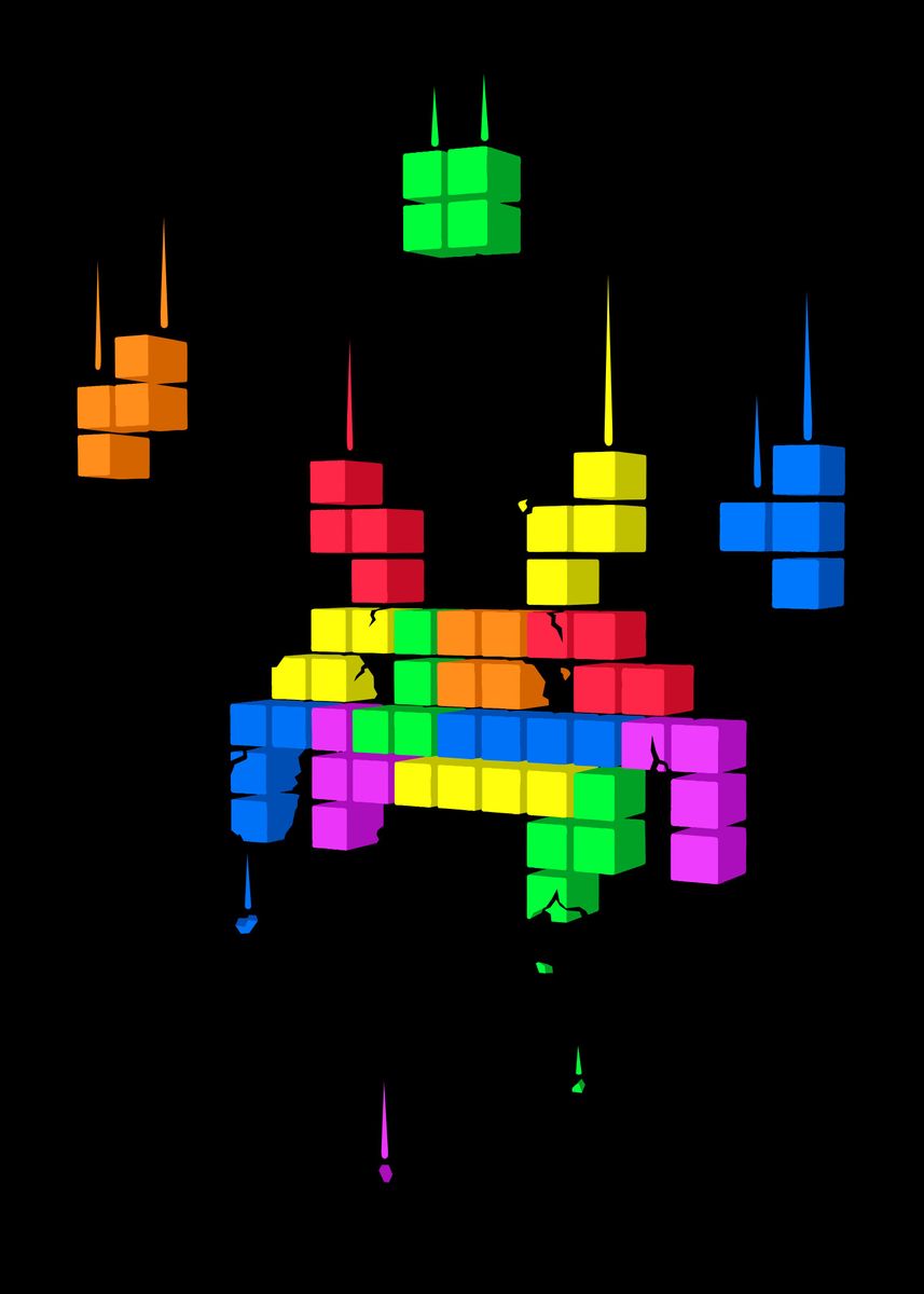 'Space Blocks invaders' Poster, picture, metal print, paint by Valentin ...