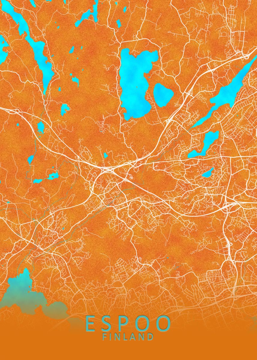 'Espoo Finland City Map' Poster, picture, metal print, paint by City ...