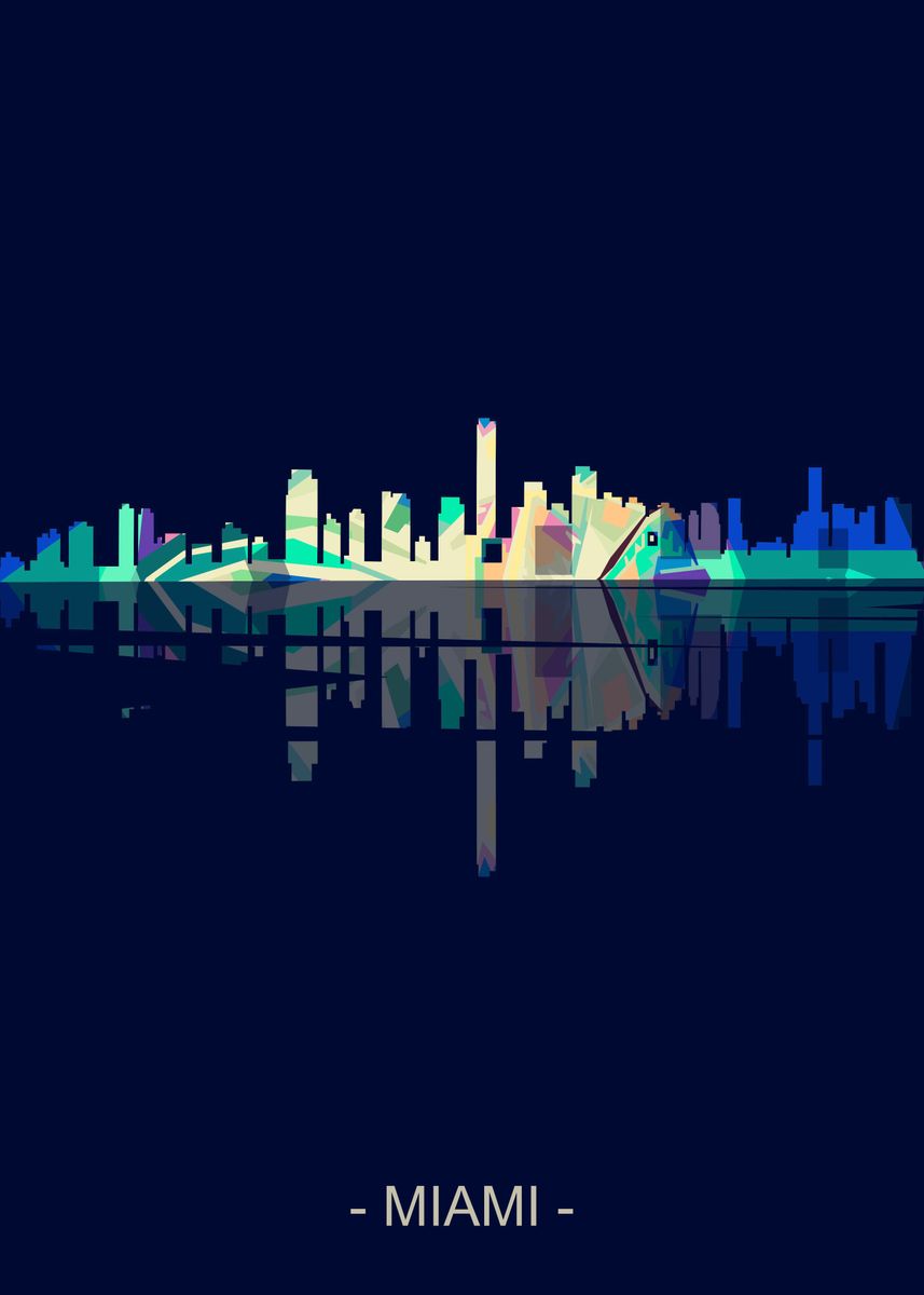 'Miami Skyline City Blue' Poster, picture, metal print, paint by Ziartz ...