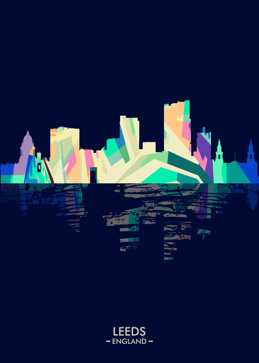 'Leeds SKyline City blue' Poster, picture, metal print, paint by Ziartz ...