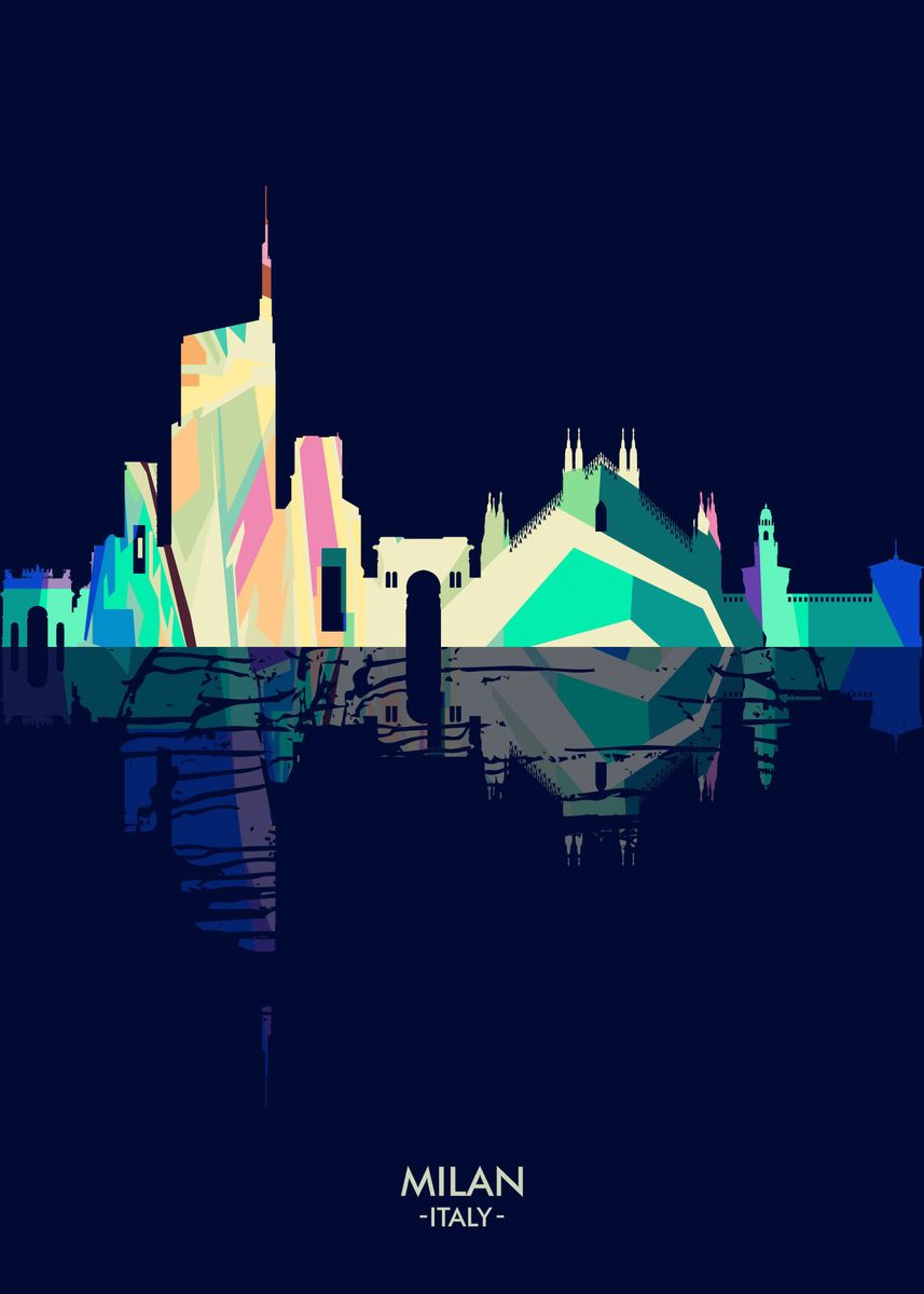 'Milan Skyline City Blue' Poster, picture, metal print, paint by Ziartz ...