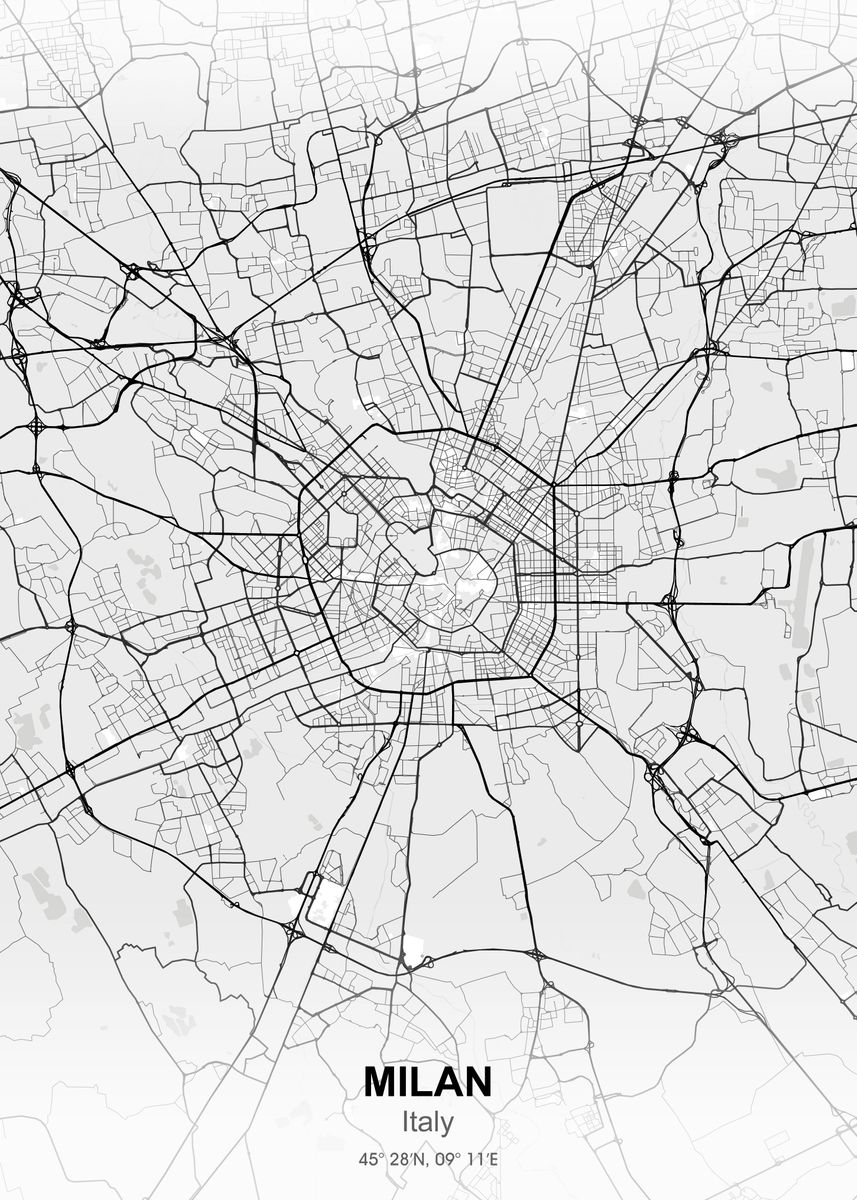 'Milan city map white' Poster by Project X | Displate