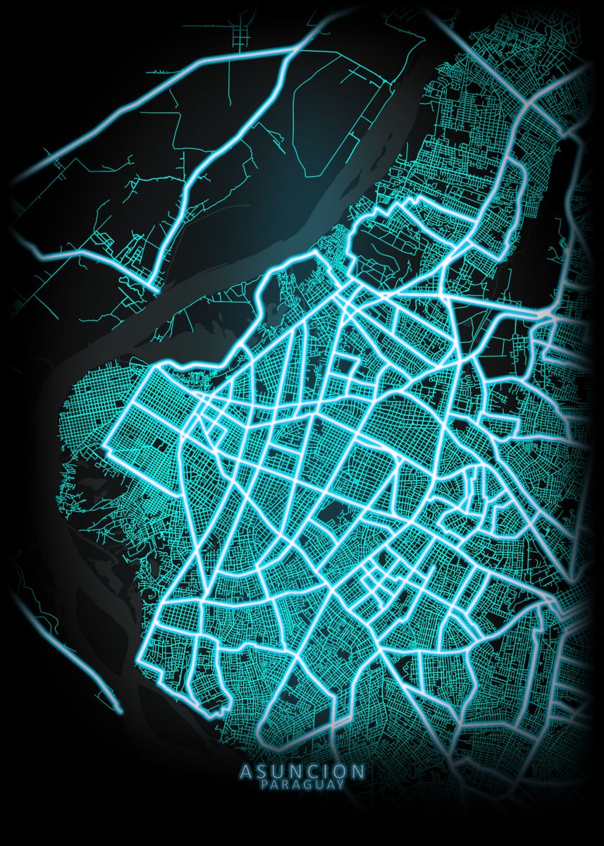 'Asuncion Paraguay City Map' Poster by City Map Art Prints | Displate