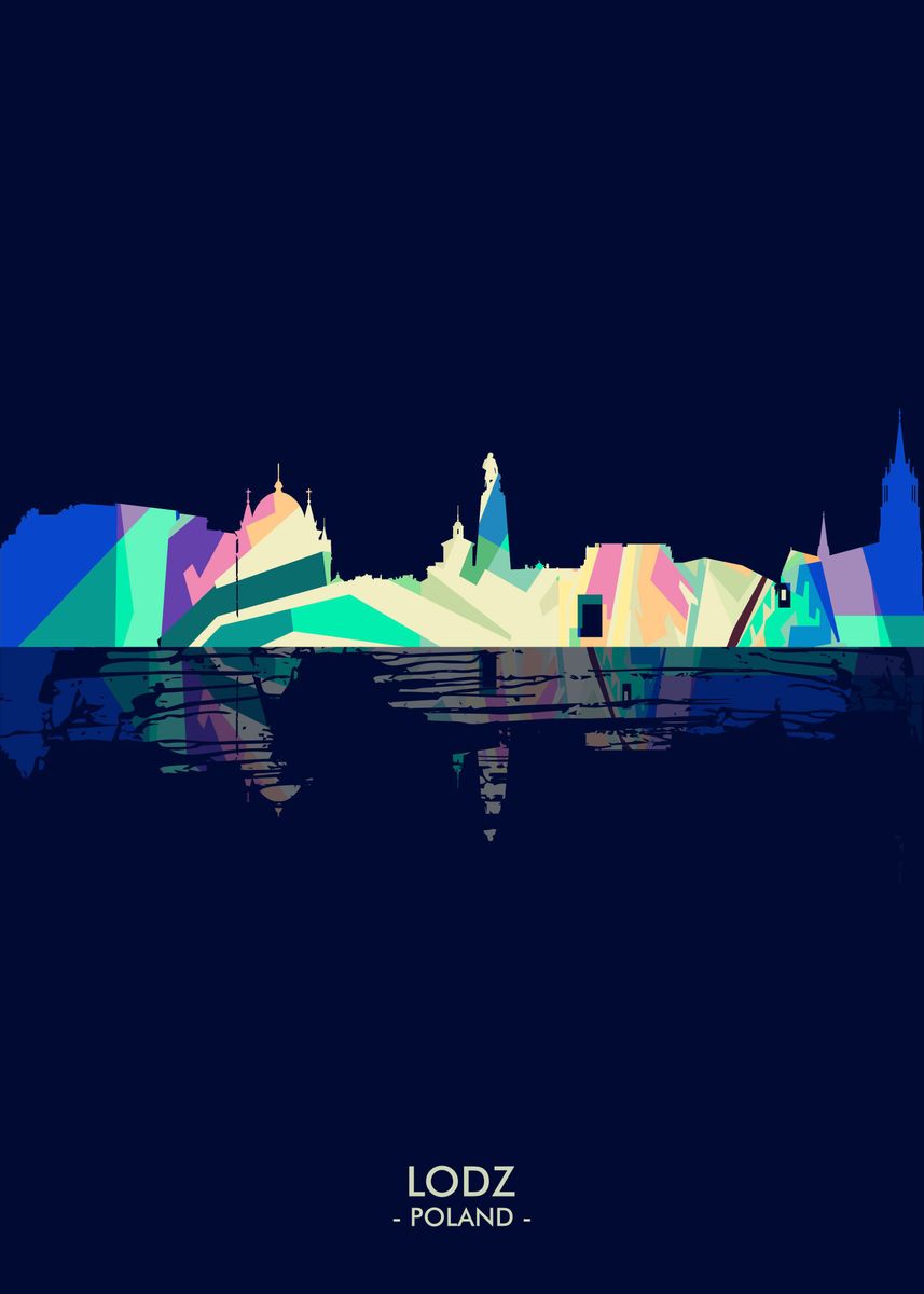 'Lodz Skyline Blue Dark' Poster, picture, metal print, paint by Ziartz ...