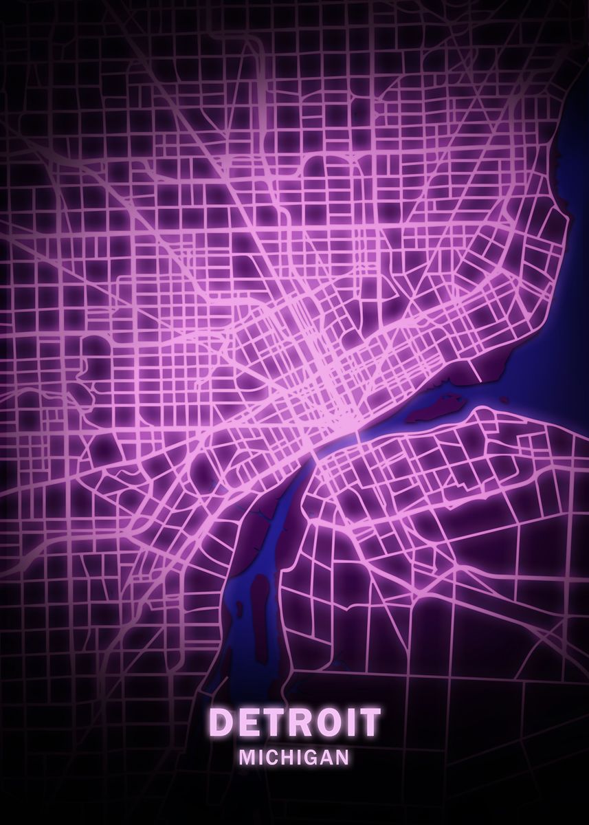 'DETROIT CITY MAP' Poster, picture, metal print, paint by vector heroes ...