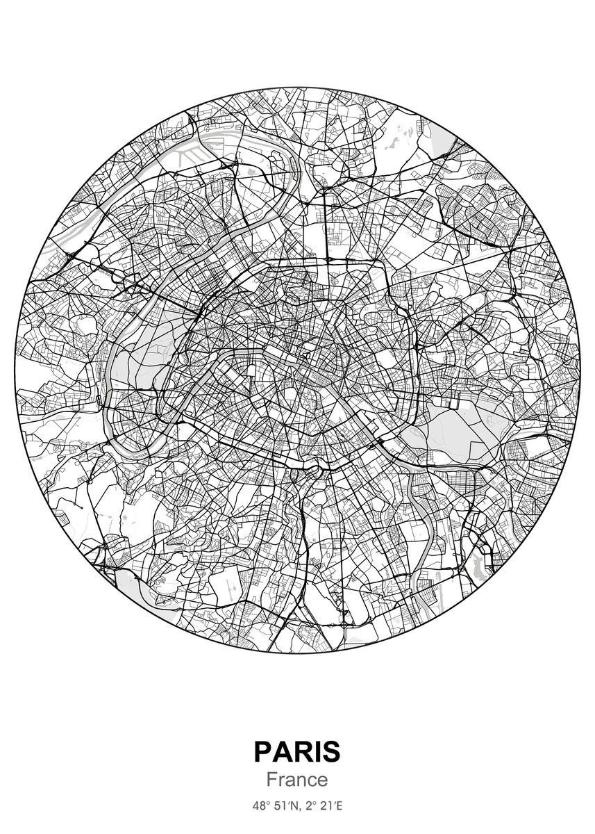 'paris circle map' Poster, picture, metal print, paint by Project X ...