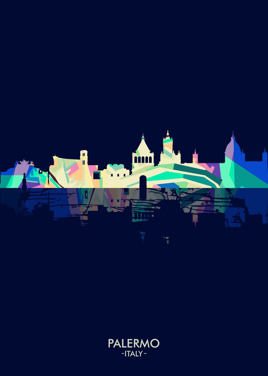 'Palermo skyline city blue' Poster, picture, metal print, paint by ...