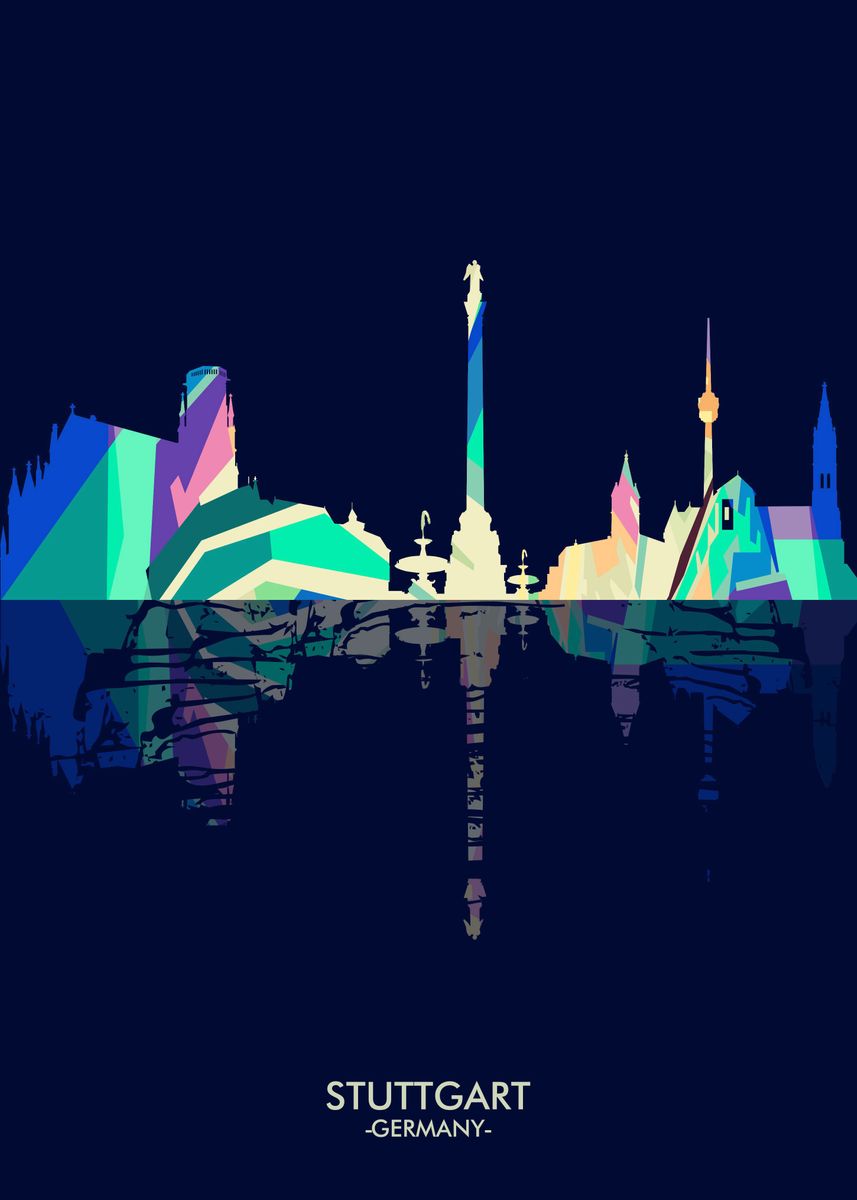 'Stuttgart city skyline' Poster, picture, metal print, paint by Ziartz ...