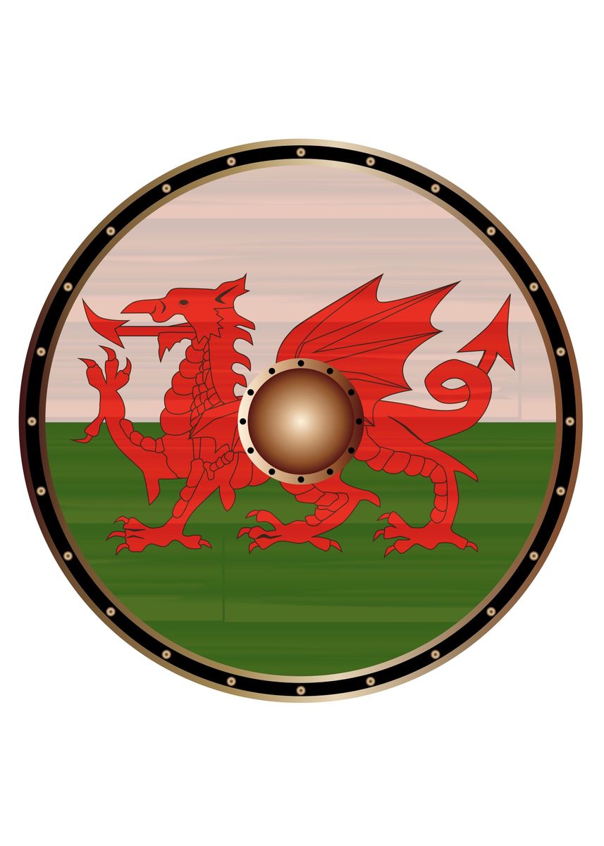 'Welsh Dragon Flag Shield' Poster, picture, metal print, paint by ...