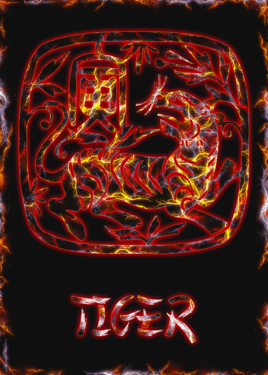 'Tiger Chinese Zodiac Signs' Poster, picture, metal print, paint by ...