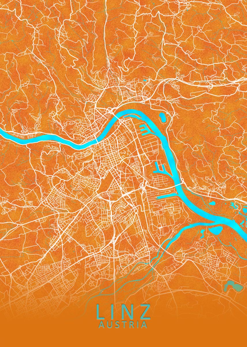 'Linz Austria City Map ' Poster, picture, metal print, paint by City ...