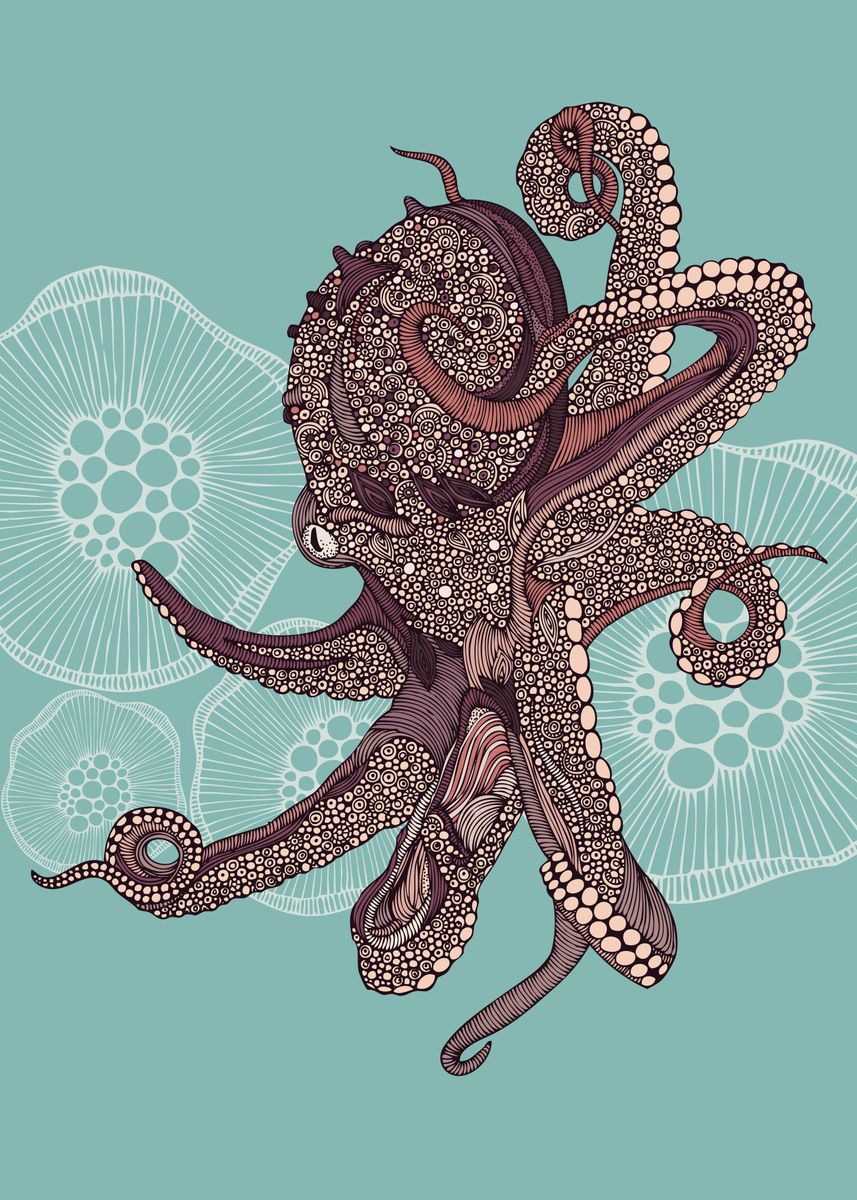 'Octopus Bloom' Poster, picture, metal print, paint by Valentina | Displate