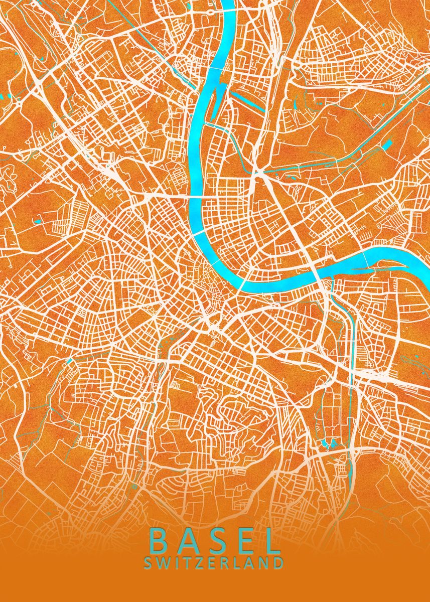 'Basel Switzerland City Map' Poster, picture, metal print, paint by ...