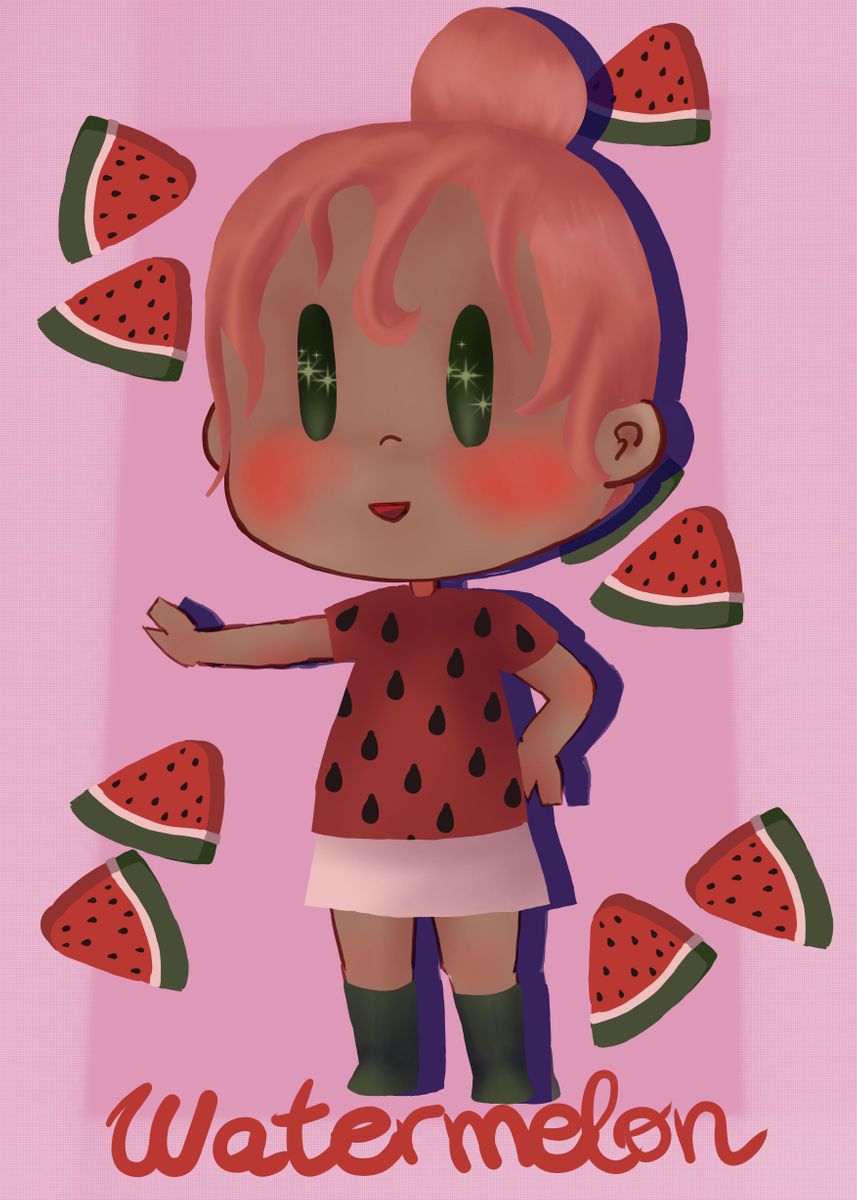 'Watermelon Chibi' Poster, picture, metal print, paint by Rei Chan ...