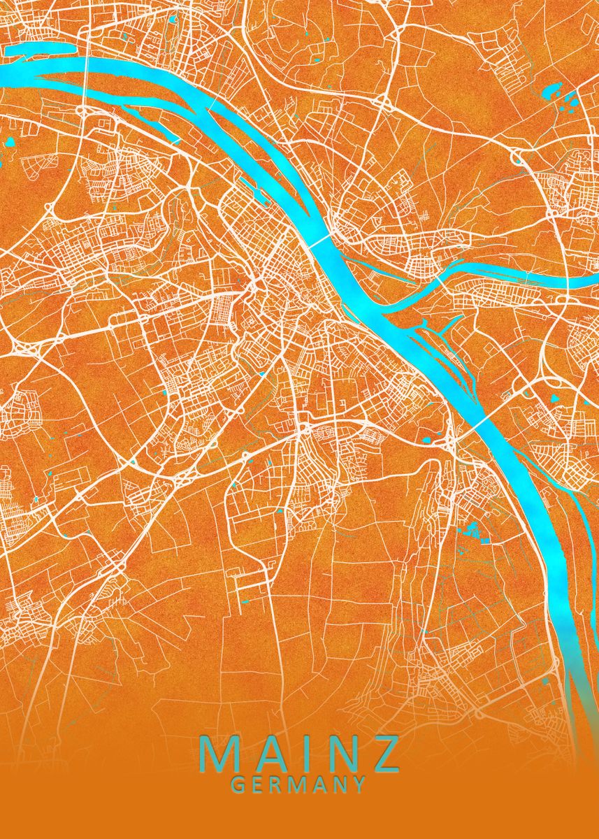 'Mainz Germany City Map' Poster, picture, metal print, paint by City ...