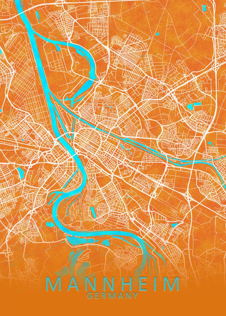 'Mannheim Germany City Map' Poster, picture, metal print, paint by City ...