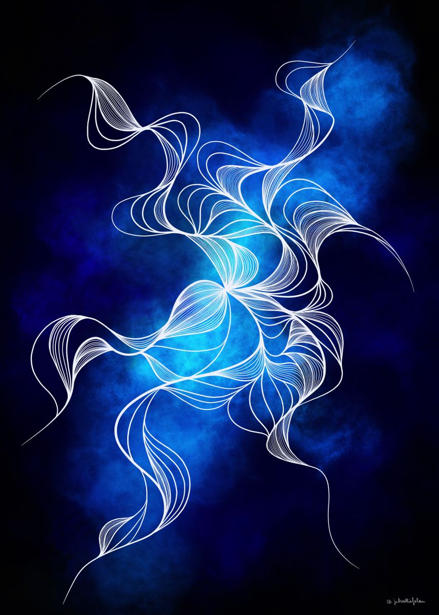 'Flowing in Blue' Poster, picture, metal print, paint by Jewels | Displate