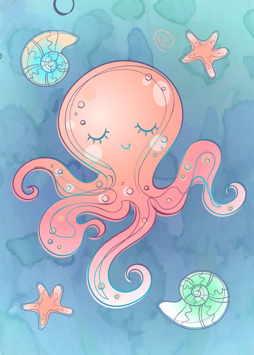 'Cute octopus ' Poster, picture, metal print, paint by Queensy Collin ...