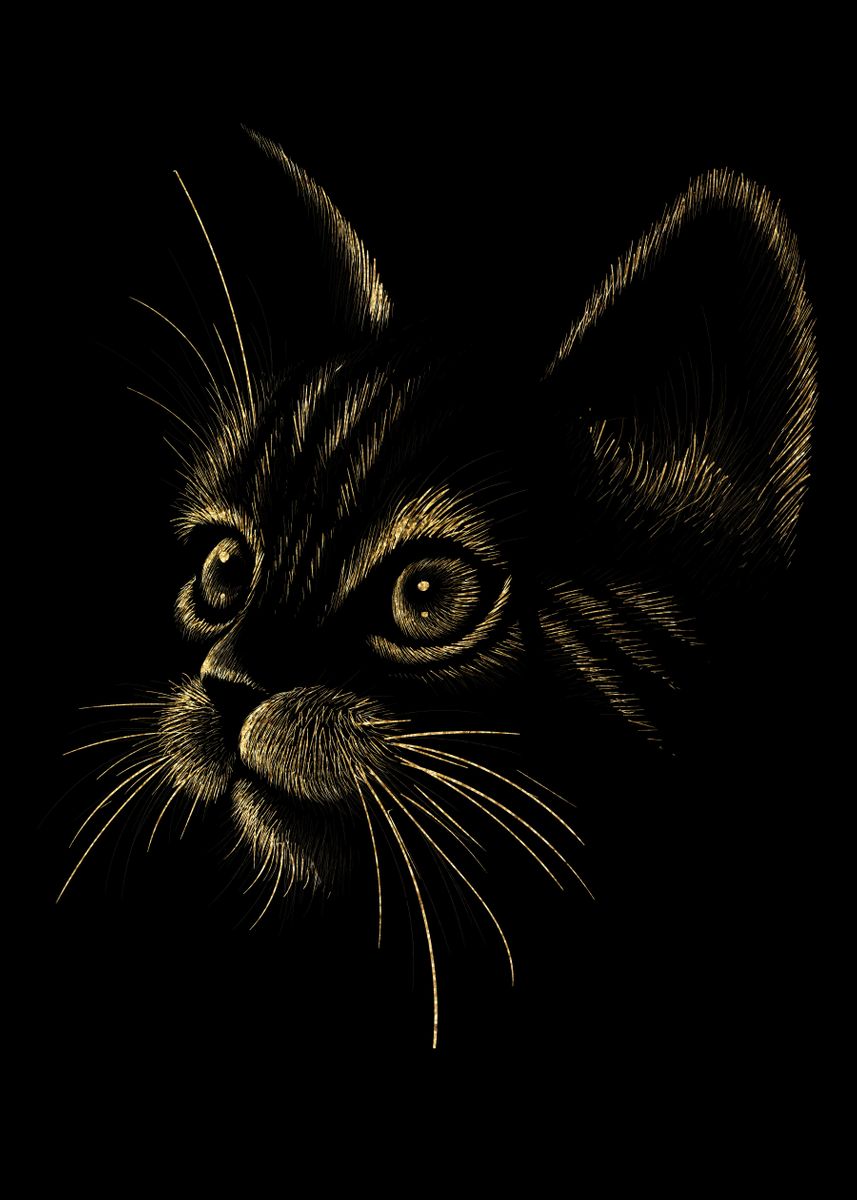 'gold cat' Poster, picture, metal print, paint by Queensy Collin | Displate