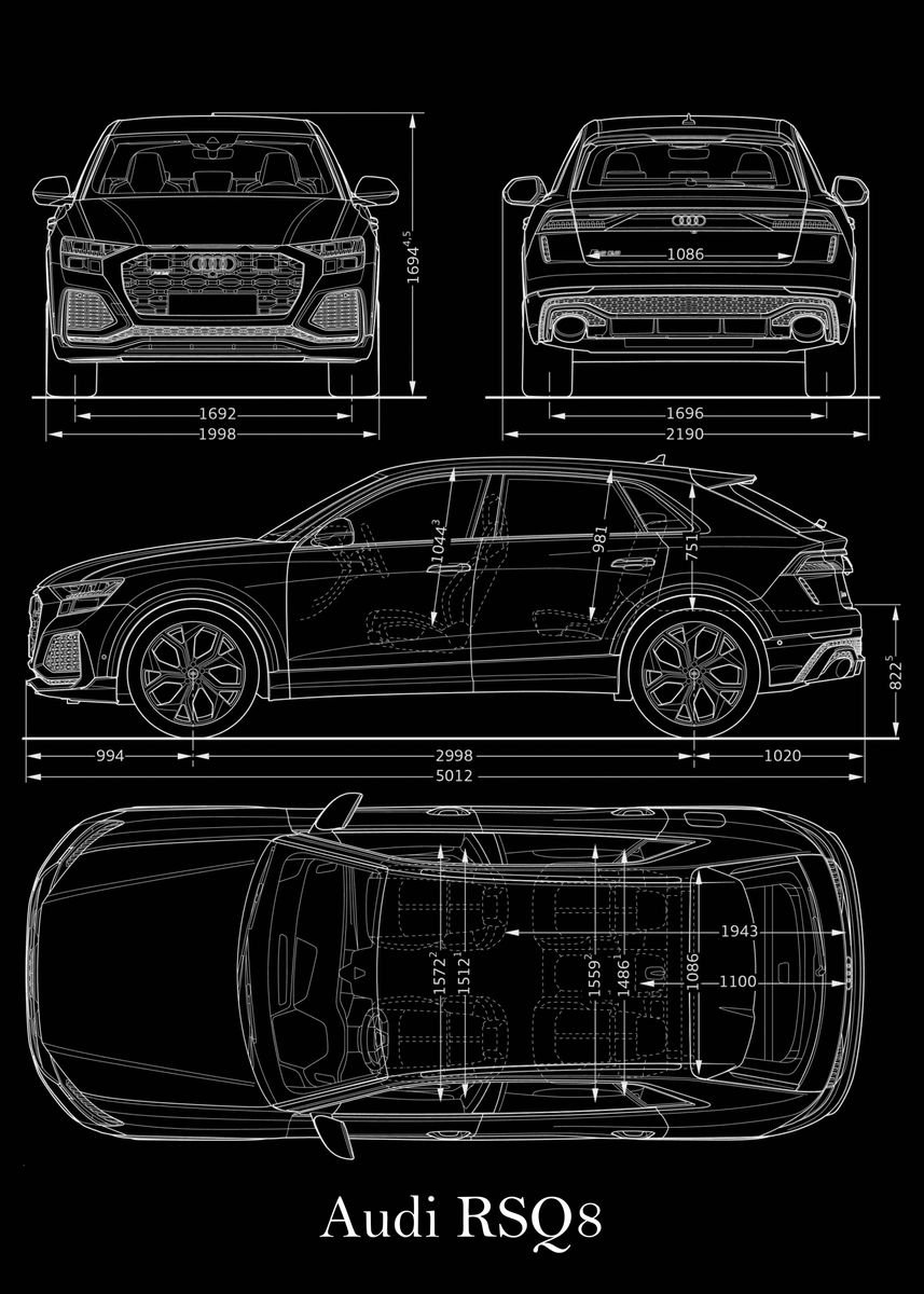 'Audi RSQ8' Poster, picture, metal print, paint by B & W Arts | Displate