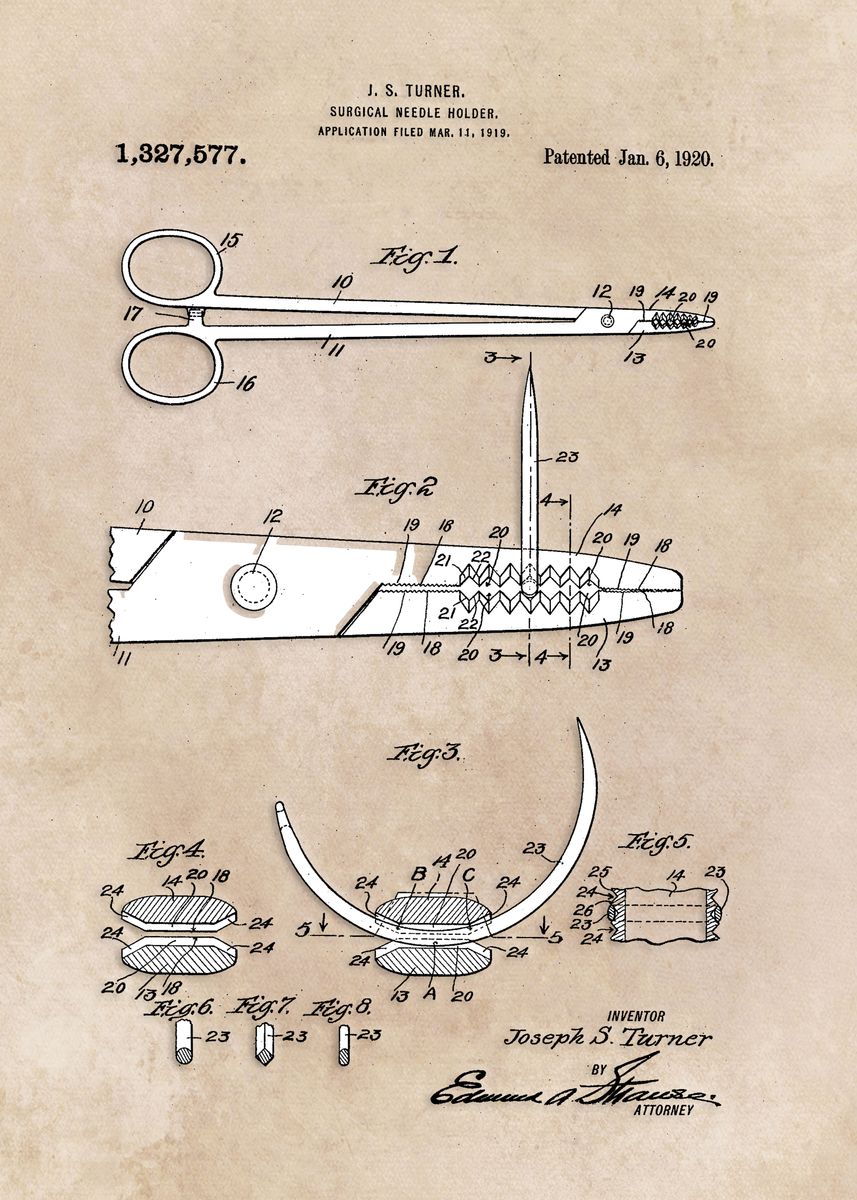 'patent Turner Surgical Nee' Poster, picture, metal print, paint by ...