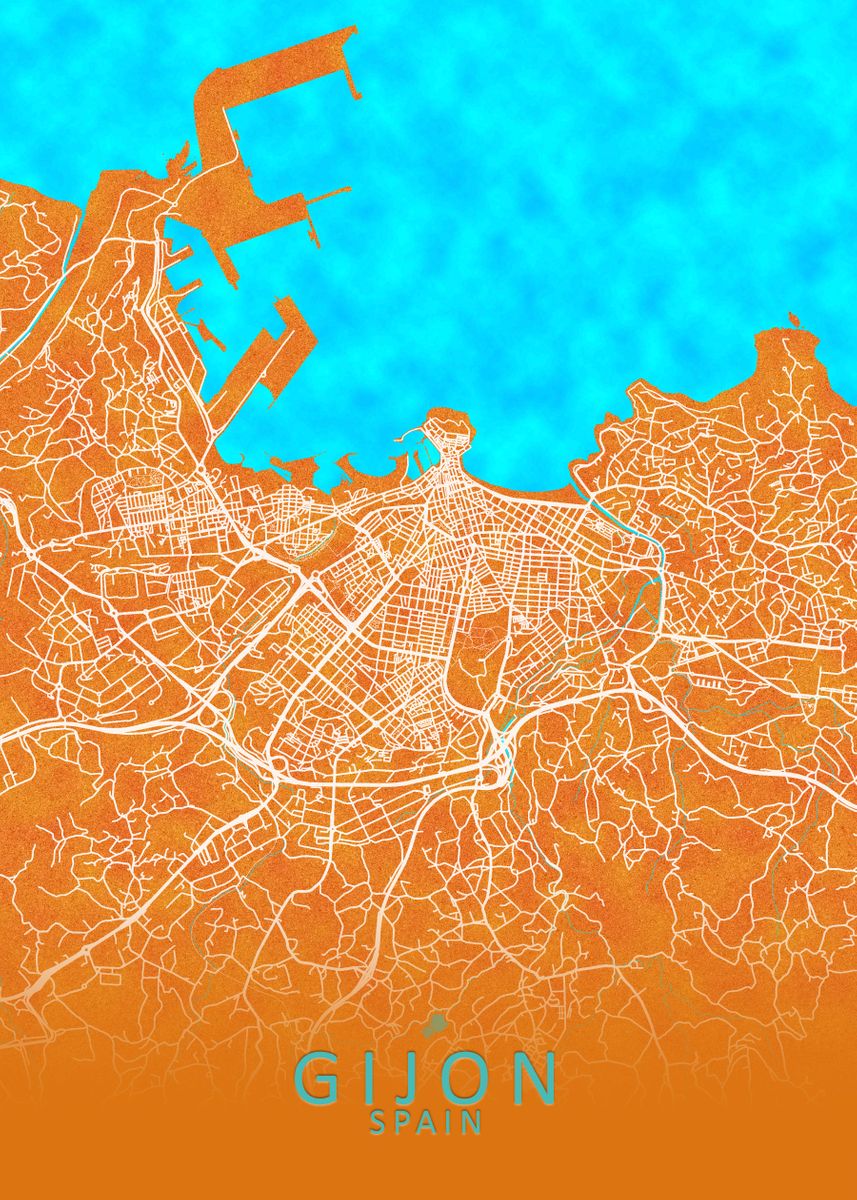 'Gijon Spain City Map' Poster, picture, metal print, paint by City Map ...