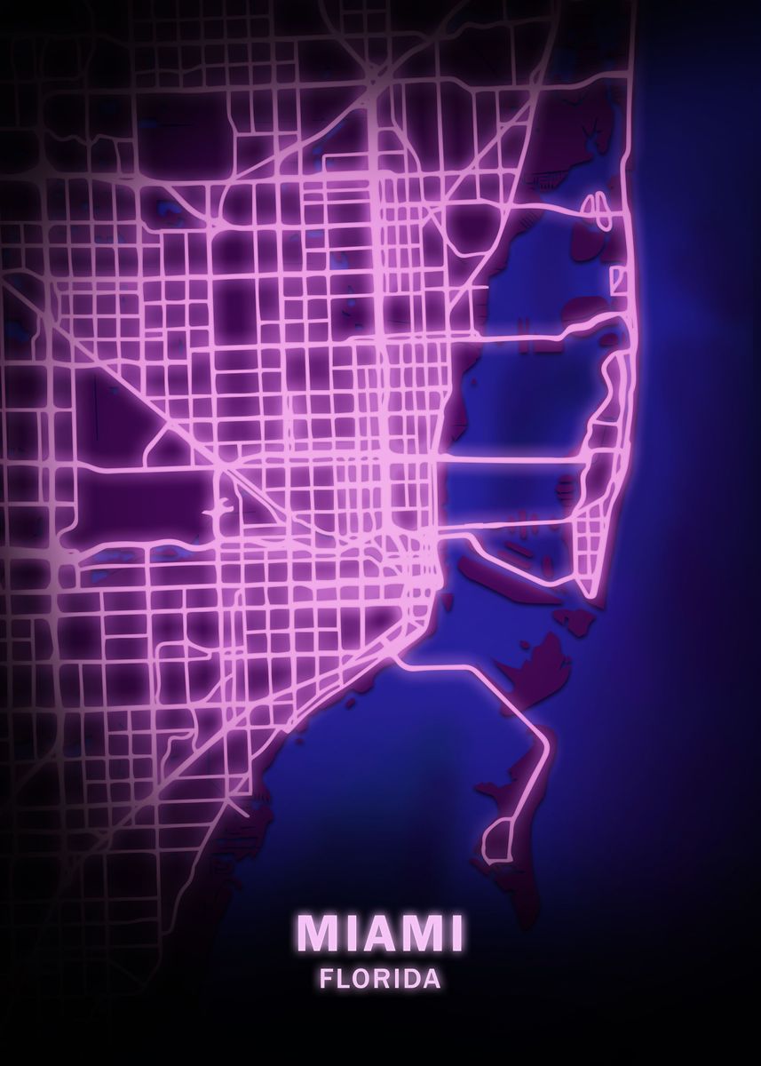 'MIAMI FLORIDA MAP' Poster by vector heroes | Displate